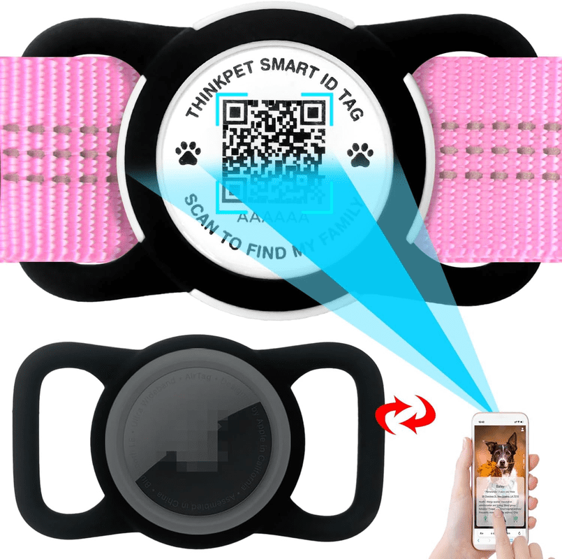 ThinkPet Tag Dog Collar Holder with QR Code Smart Pet ID Tag, Dual-Loop ...