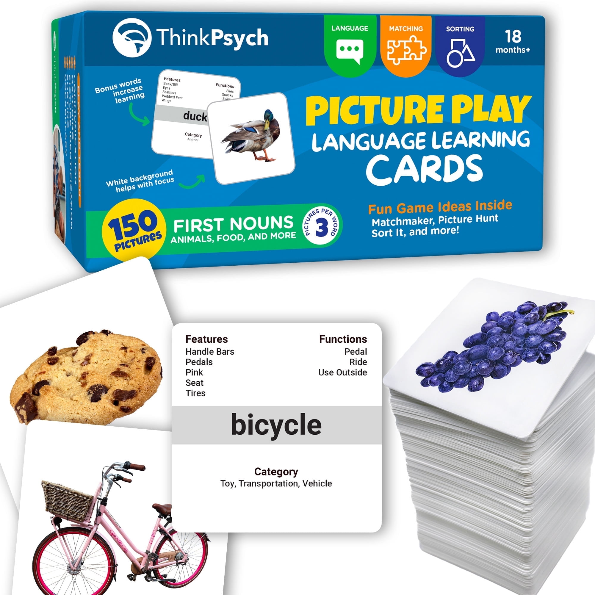 ThinkPsych First Nouns Picture Play Cards - 150 Flash Cards for Speech ...