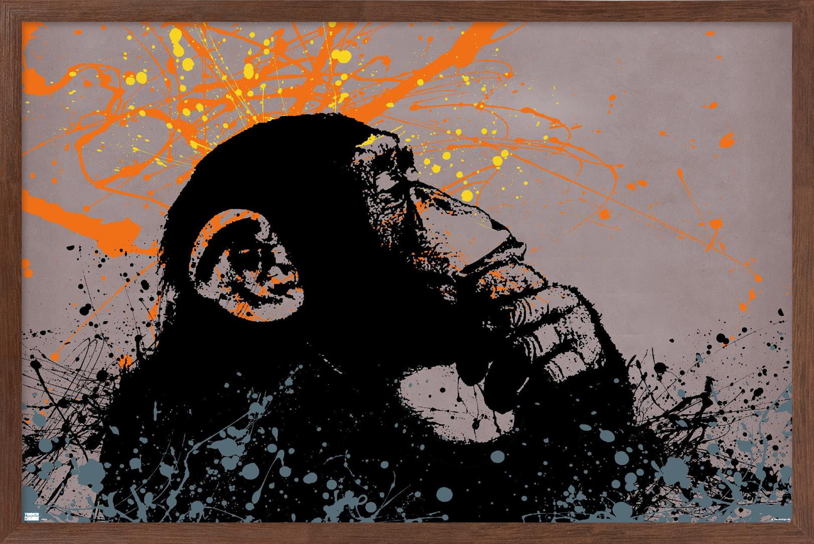 Thinker Monkey - The Graffiti Collection Wall Poster, 14.725" x 22.375" Framed - Walmart.com