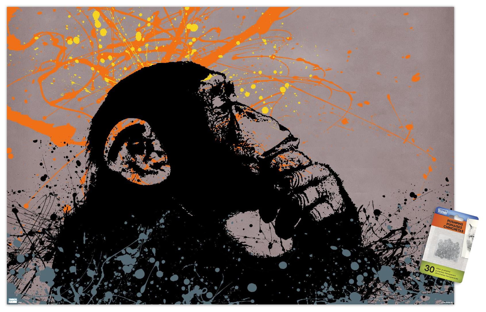 Thinker Monkey - The Graffiti Collection Wall Poster with Push Pins, 22 ...