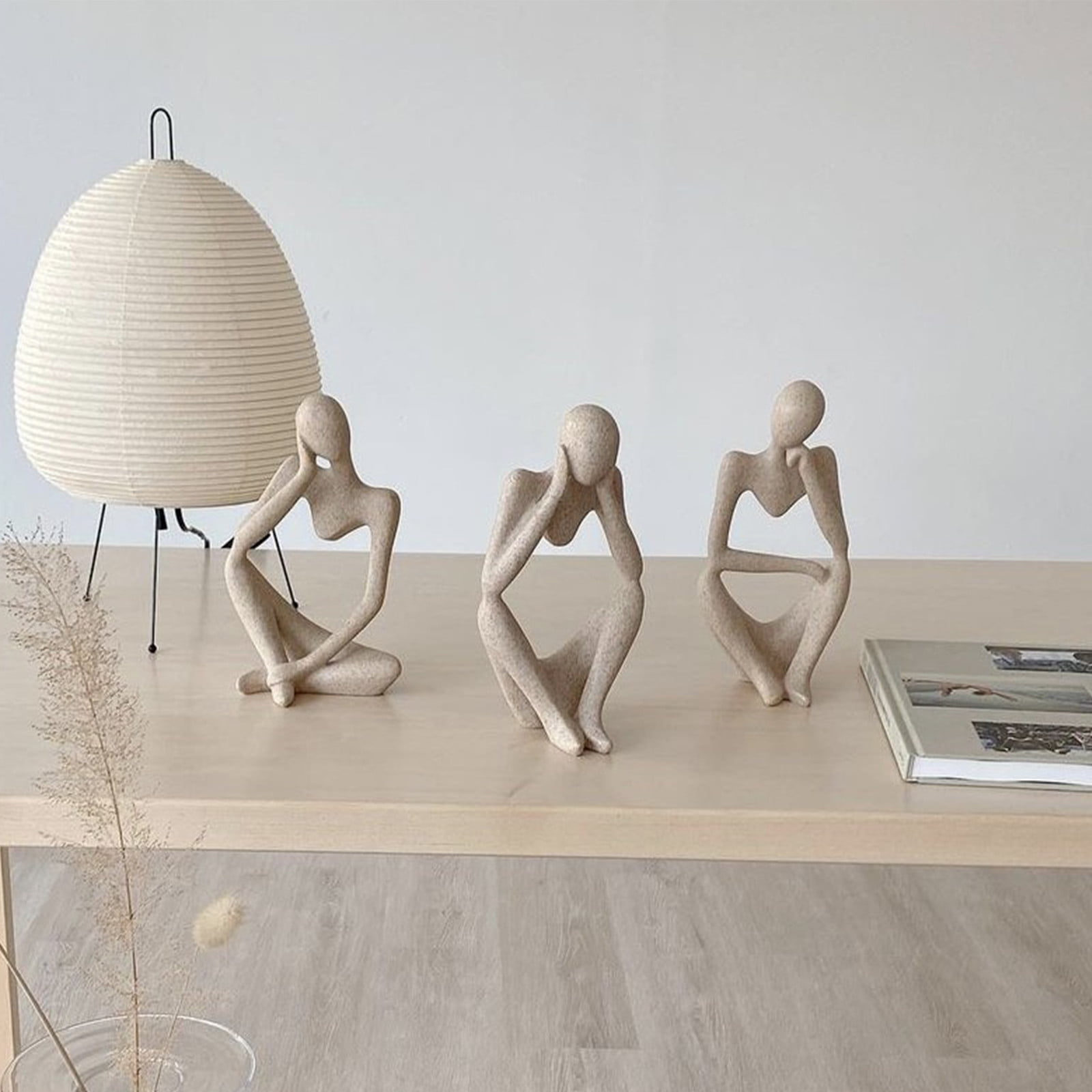 Thinker Sculpture Tea Table Decoration, Simple Beige Thinker Figurine ...