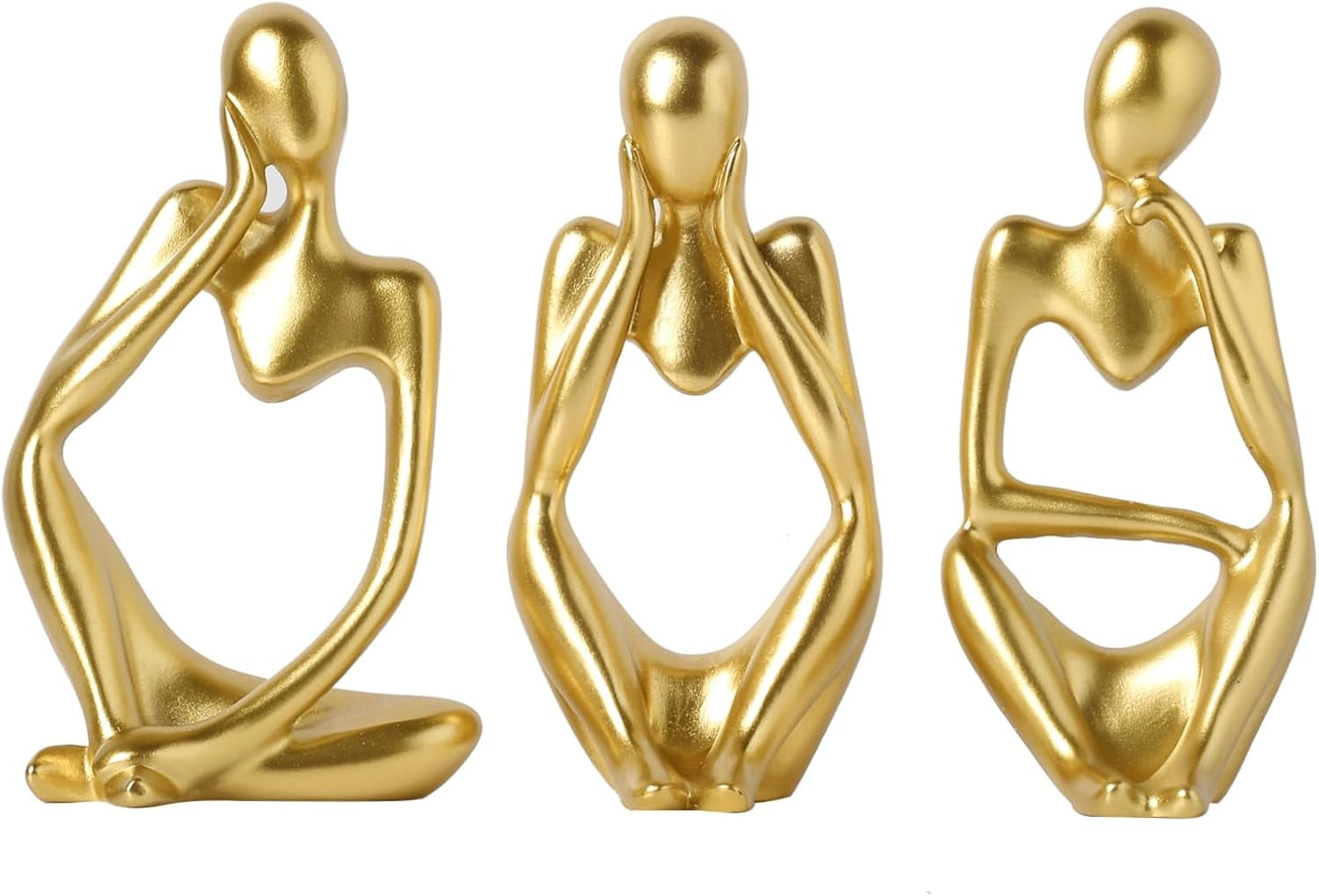Thinker Statue Gold Decor Abstract Art Sculpture, 3pcs Golden Resin ...