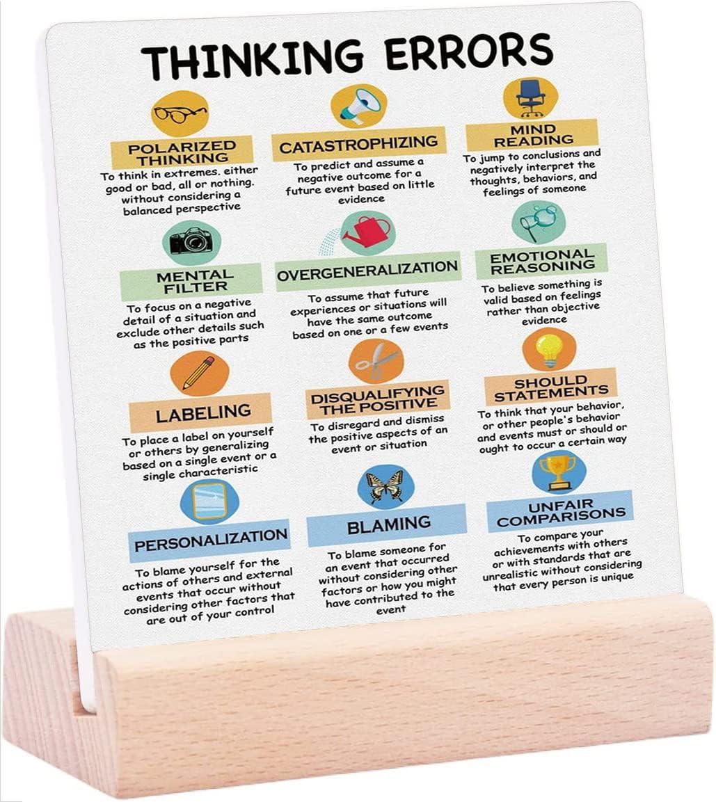 Thinking Errors Ceramic Table Plaque with Wooden Stand Desk Decorations ...