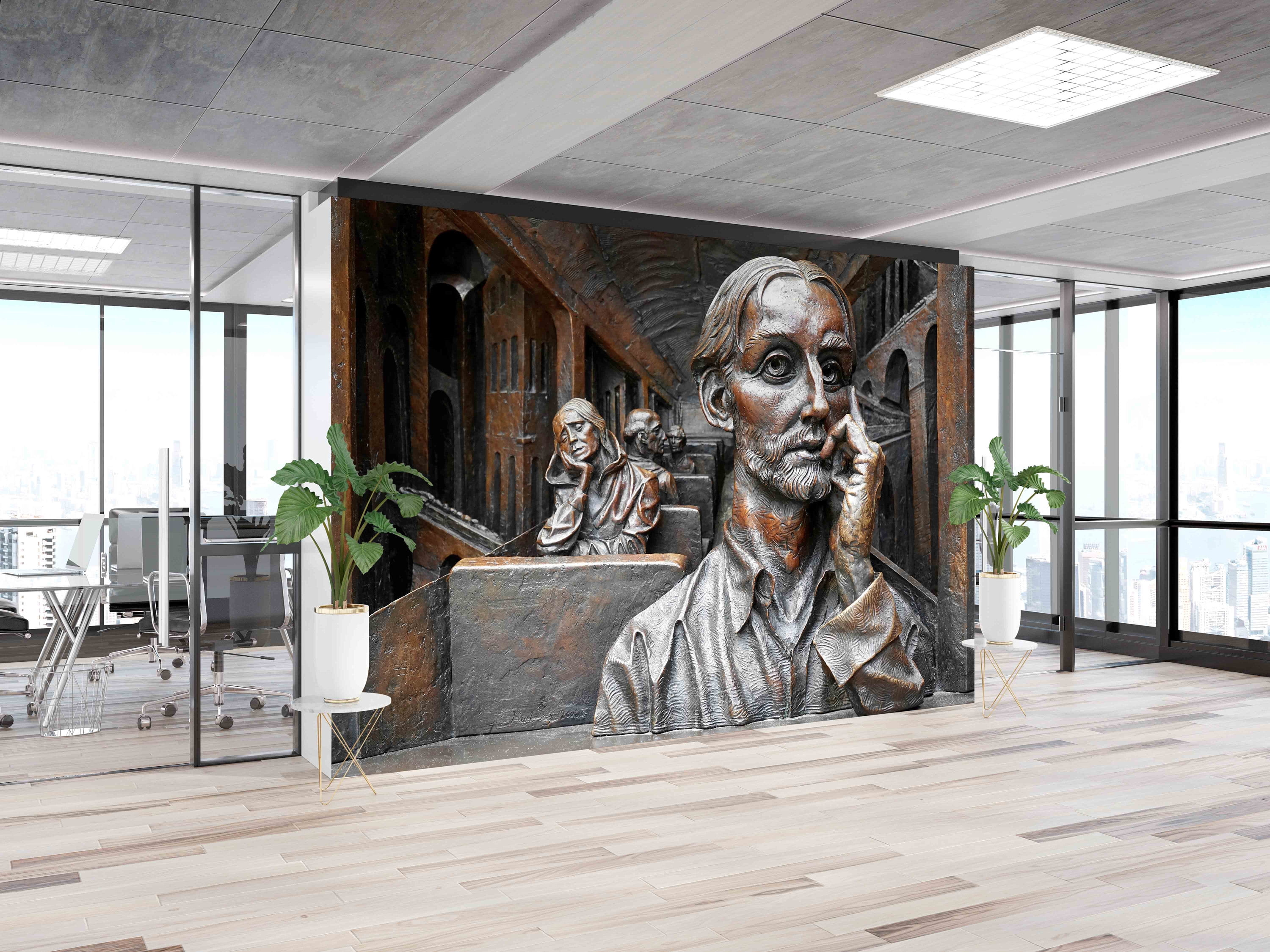 Thinking Man Statue Wall Art, Custom Wallpaper, Paper Wall Art Modern ...