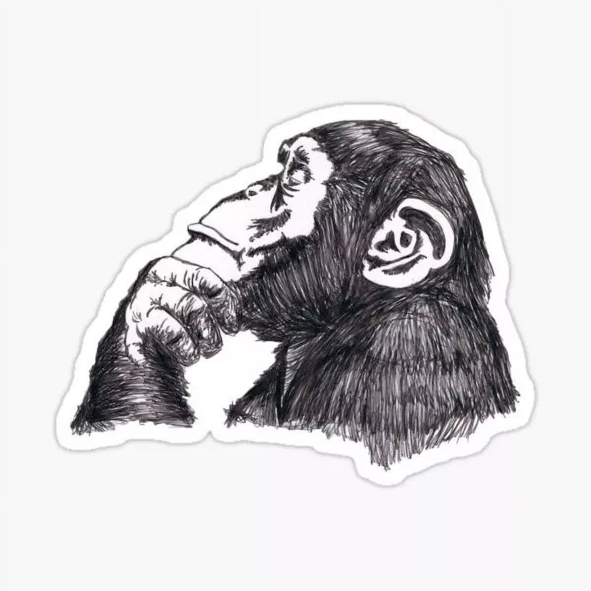 Thinking Monkey Ape Thinker Ideas Hand Drawn Pencil Sticker Phone Decal ...