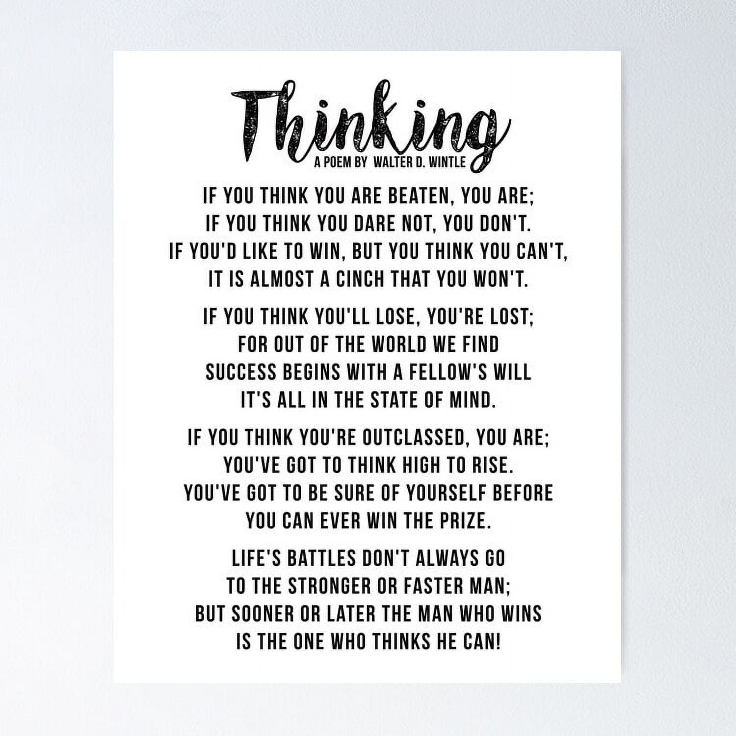 Thinking - Powerful Motivational Poem UNFRAMED Poster UNFRAMED Poster ...
