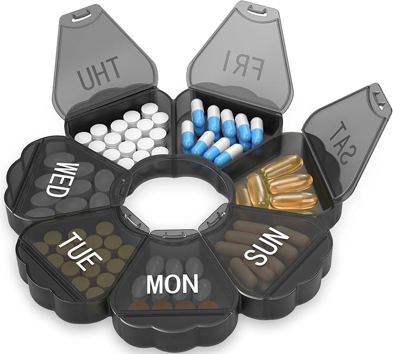 , Thinned and Enlarged 7 Day Pill Organizer, Cute Daily Pill Box with ...