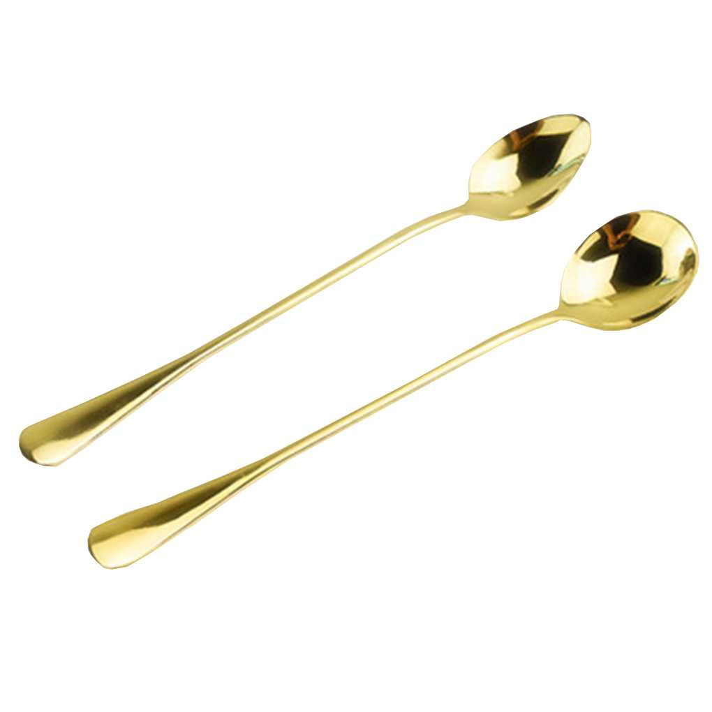 Thinsont 2 x Stainless Steel Long Handle Latte Spoons for Glass Ice ...