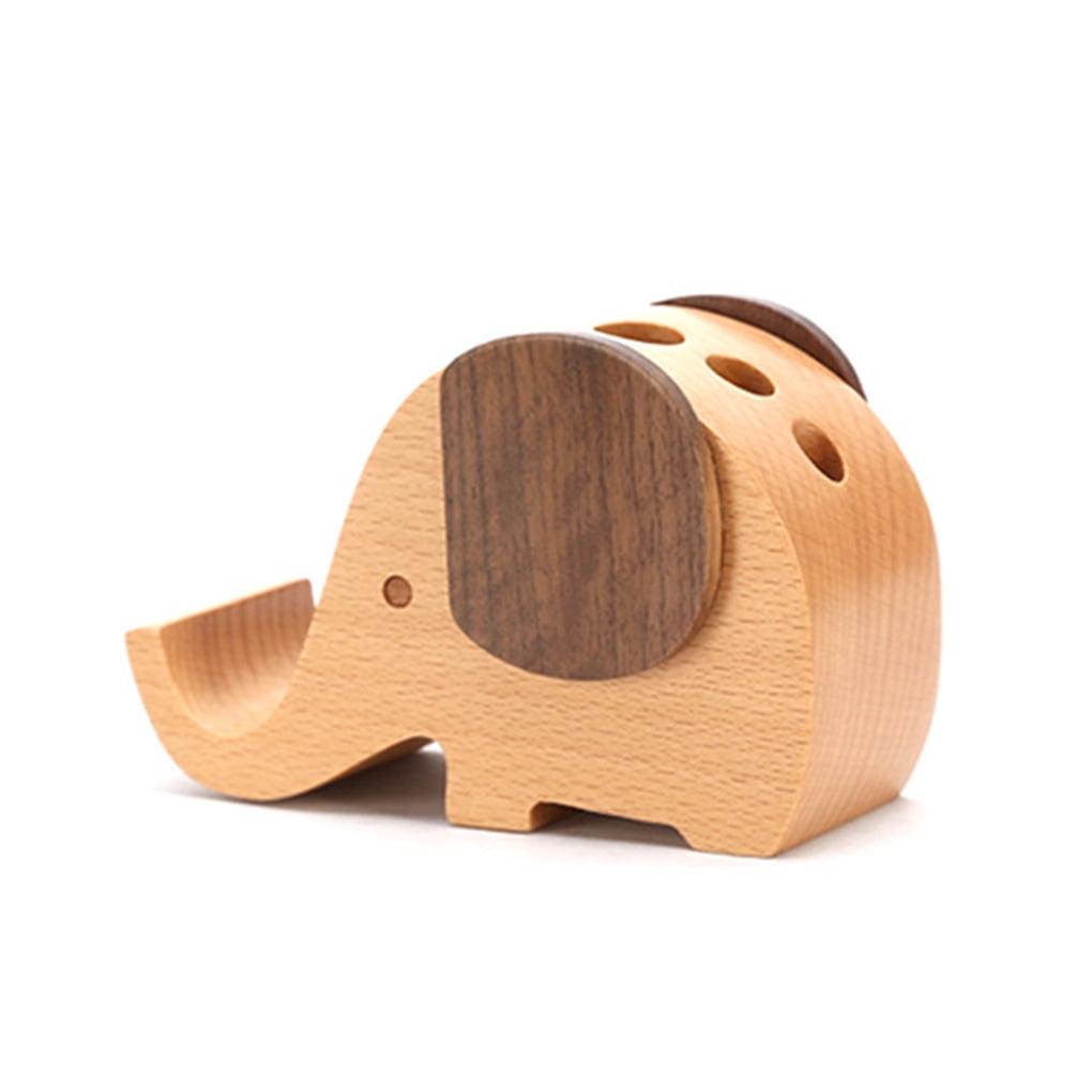 Thinsont Elephant Wood Pen Holder with Phone Stand Pencil Container ...