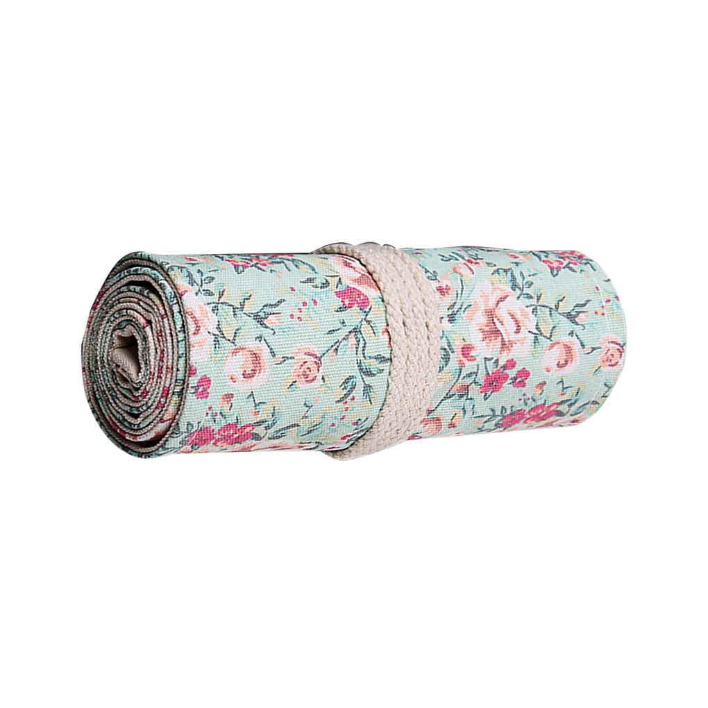 Thinsont Flowers Pattern Roll Up Canvas Paint Brush Case Pencil Bag ...