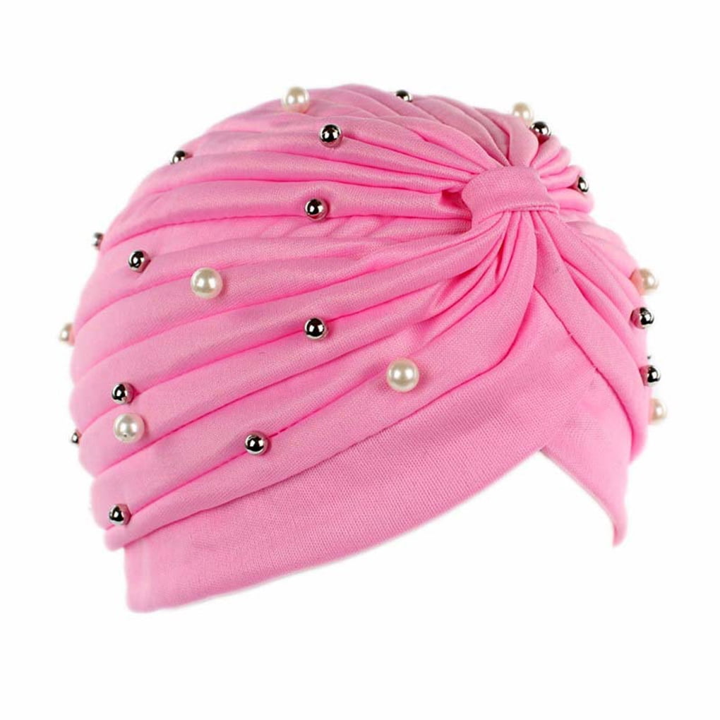 Thinsont Women Artificial Pearl Turban Hat Hair Loss Muslim Head Scarf ...