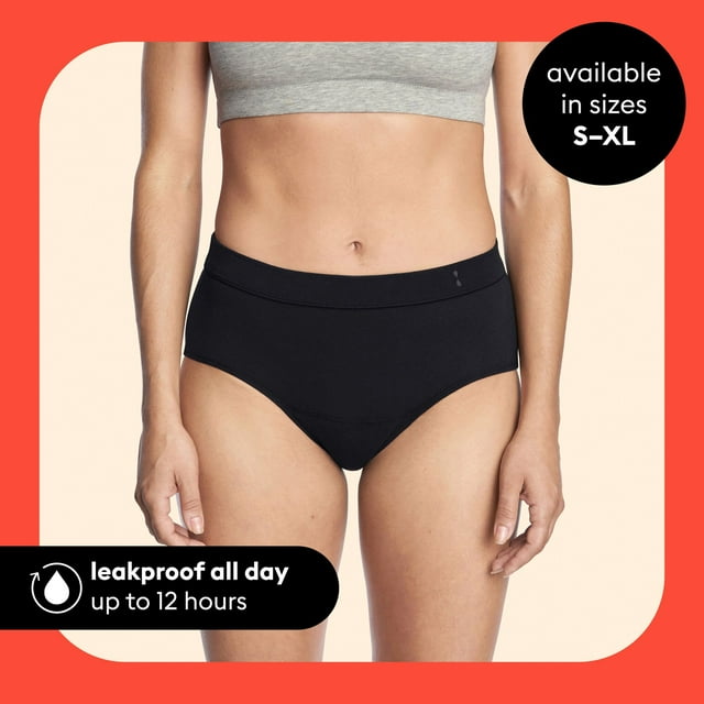 Thinx for All Women's Everyday Comfort Brief Leakproof Period Underwear, Size Small, Black ...