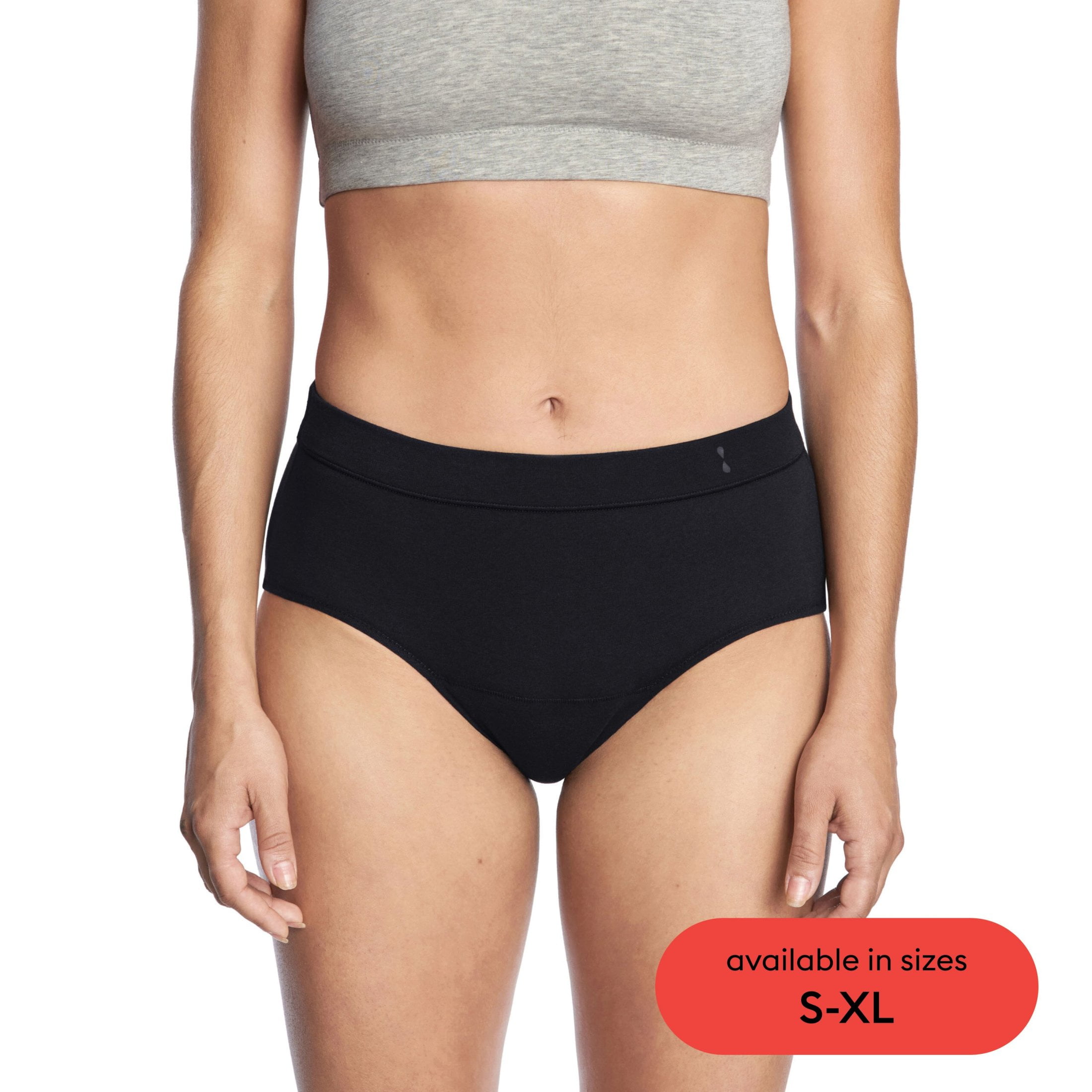 Thinx for All Women's Everyday Comfort Brief Leakproof Period Underwear, Size Small, Black ...