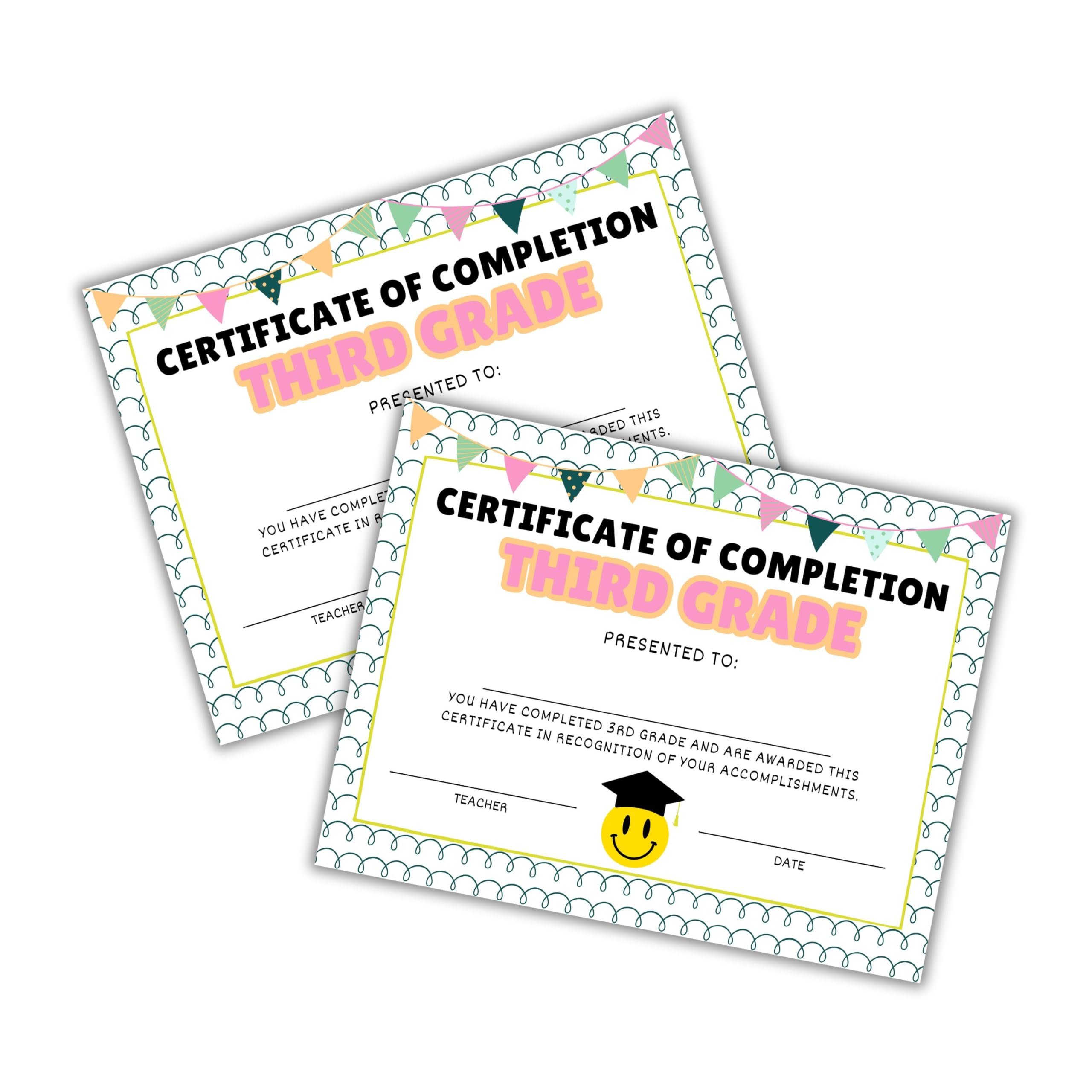 Third Grade 3rd Certificate of Completion Graduation Diploma 30pk 8 ...