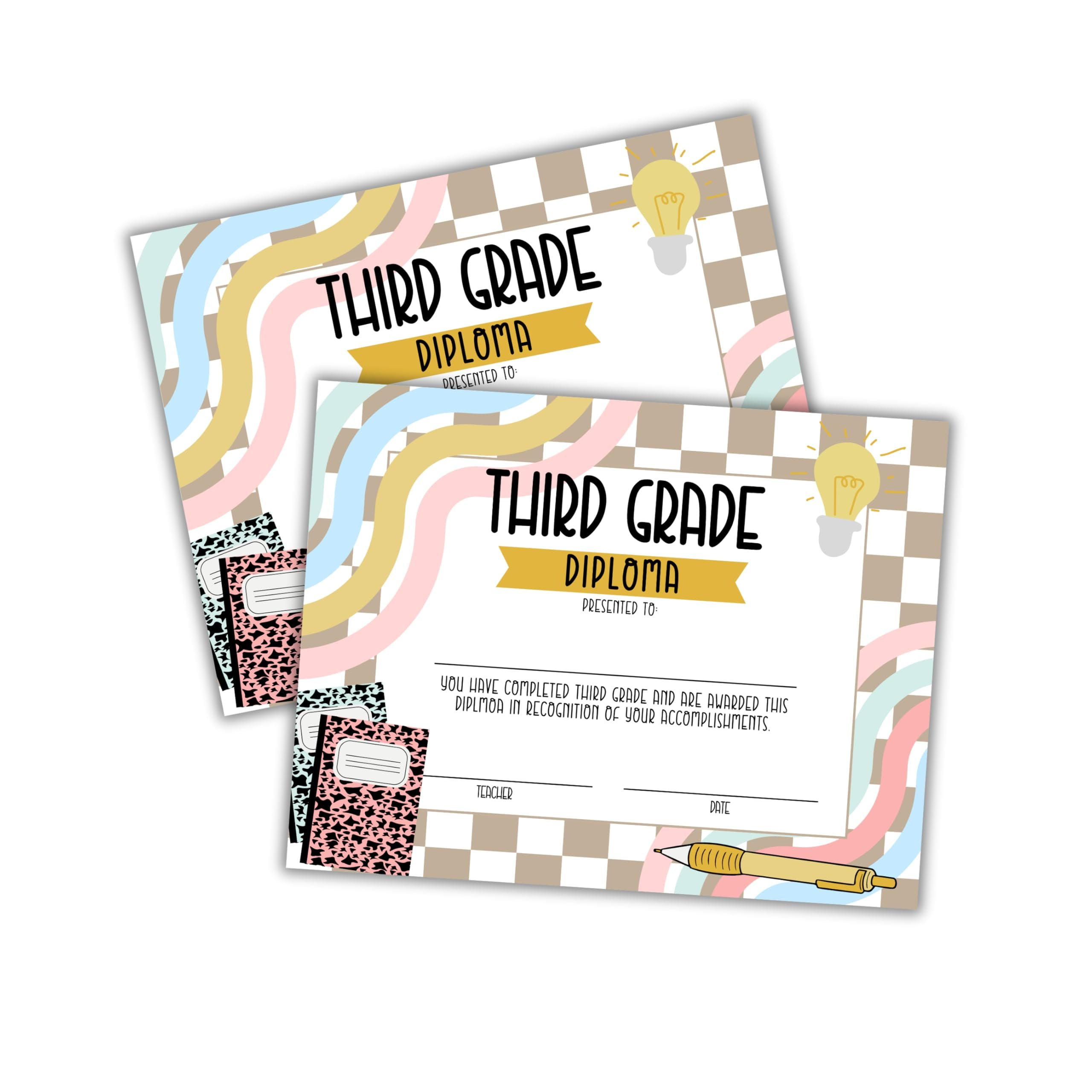 Third Grade Diploma Graduation Certificate 30pk 8.5x11 Tan Checkered ...