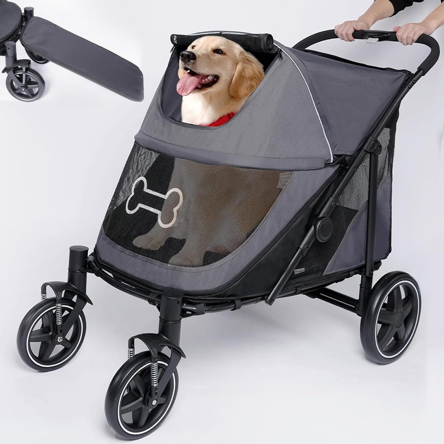 Thirdream Dog Stroller for Large Dogs Up to 80 lbs One-Click Foldable ...