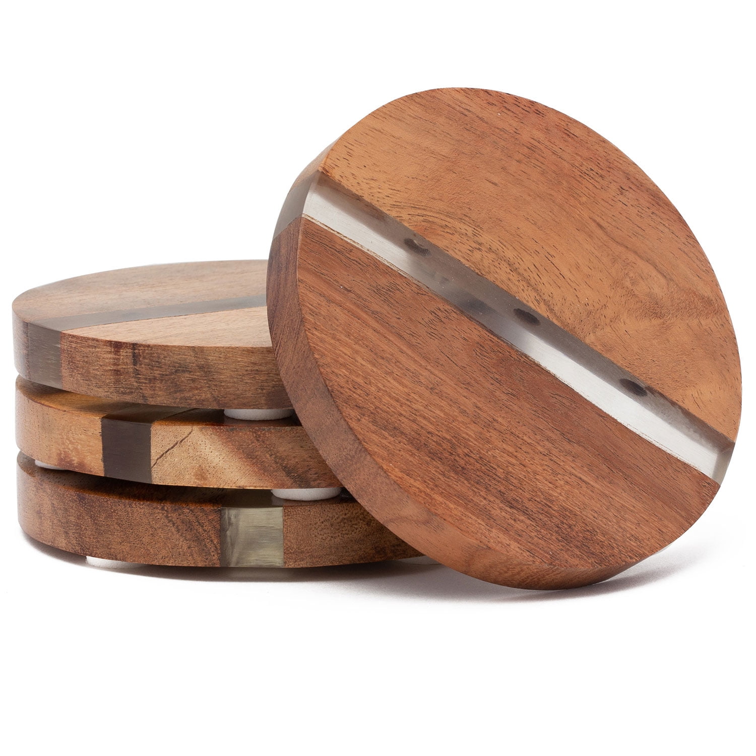 Thirstystone 4-Pack Acacia Wood Coasters with Decorative Resin Inlay ...