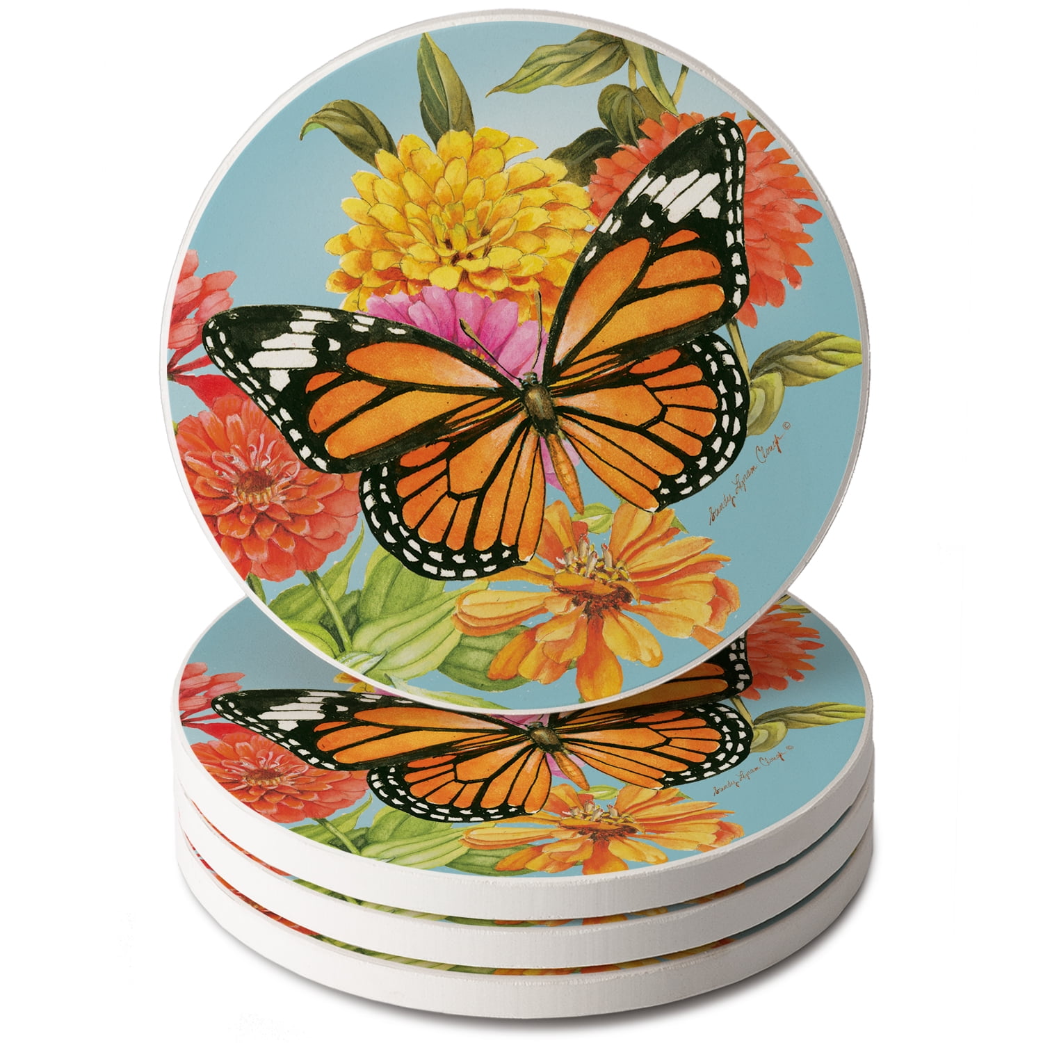 Thirstystone "Beautiful Monarch" 4- Pack Multi-Color Round Stone ...