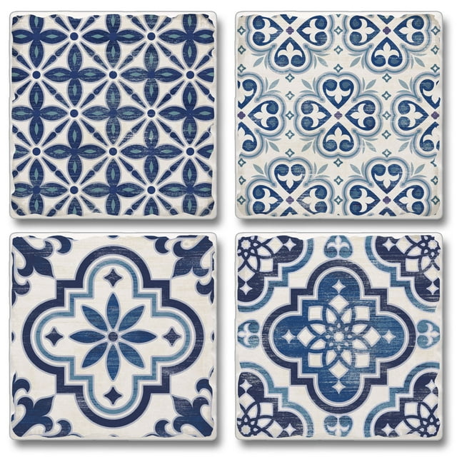 Thirstystone 4-Pack Blue & White Absorbent Stone Square Drink Tile ...