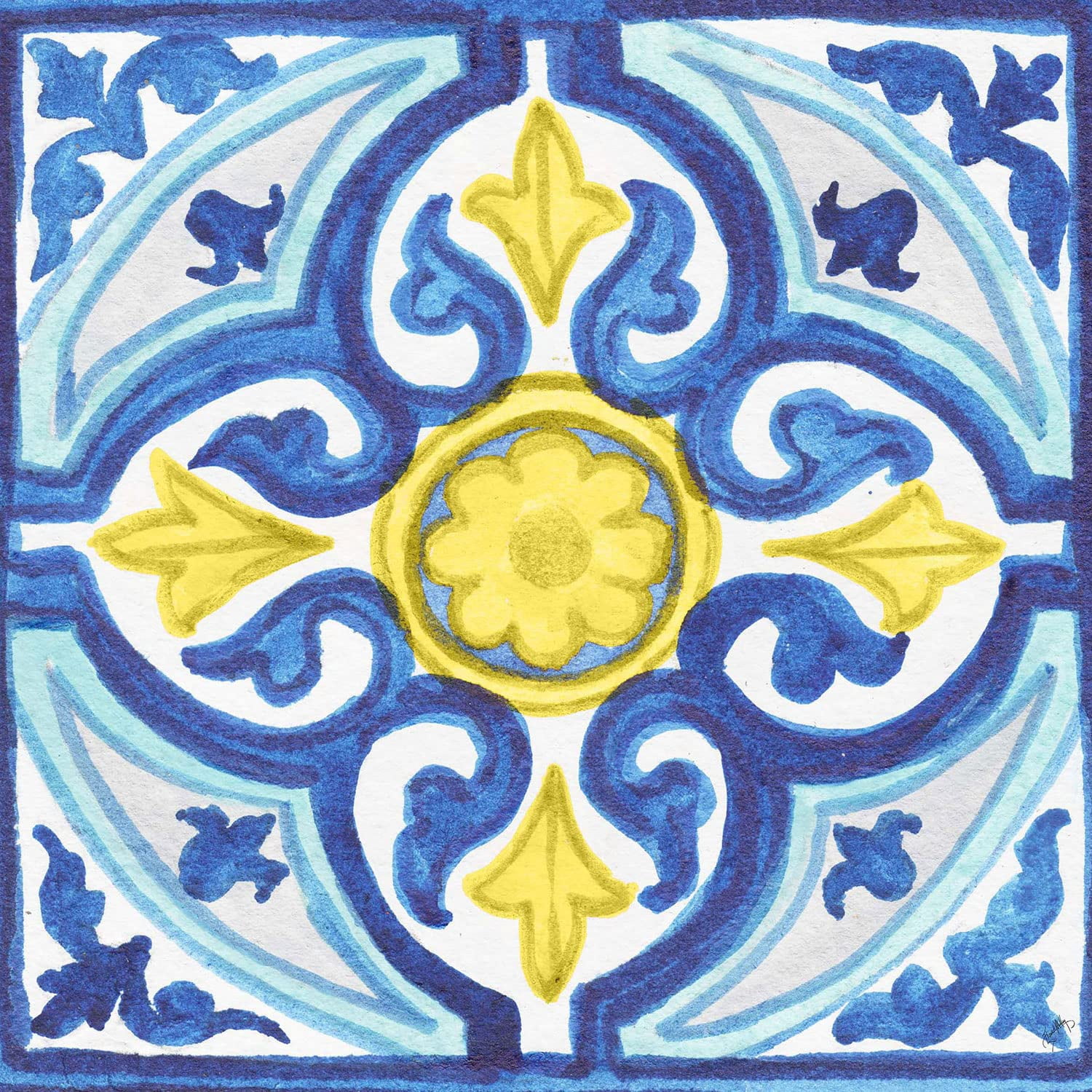 Thirstystone Blue & Yellow Tile Decorative Heat Tolerant Ceramic Stone ...