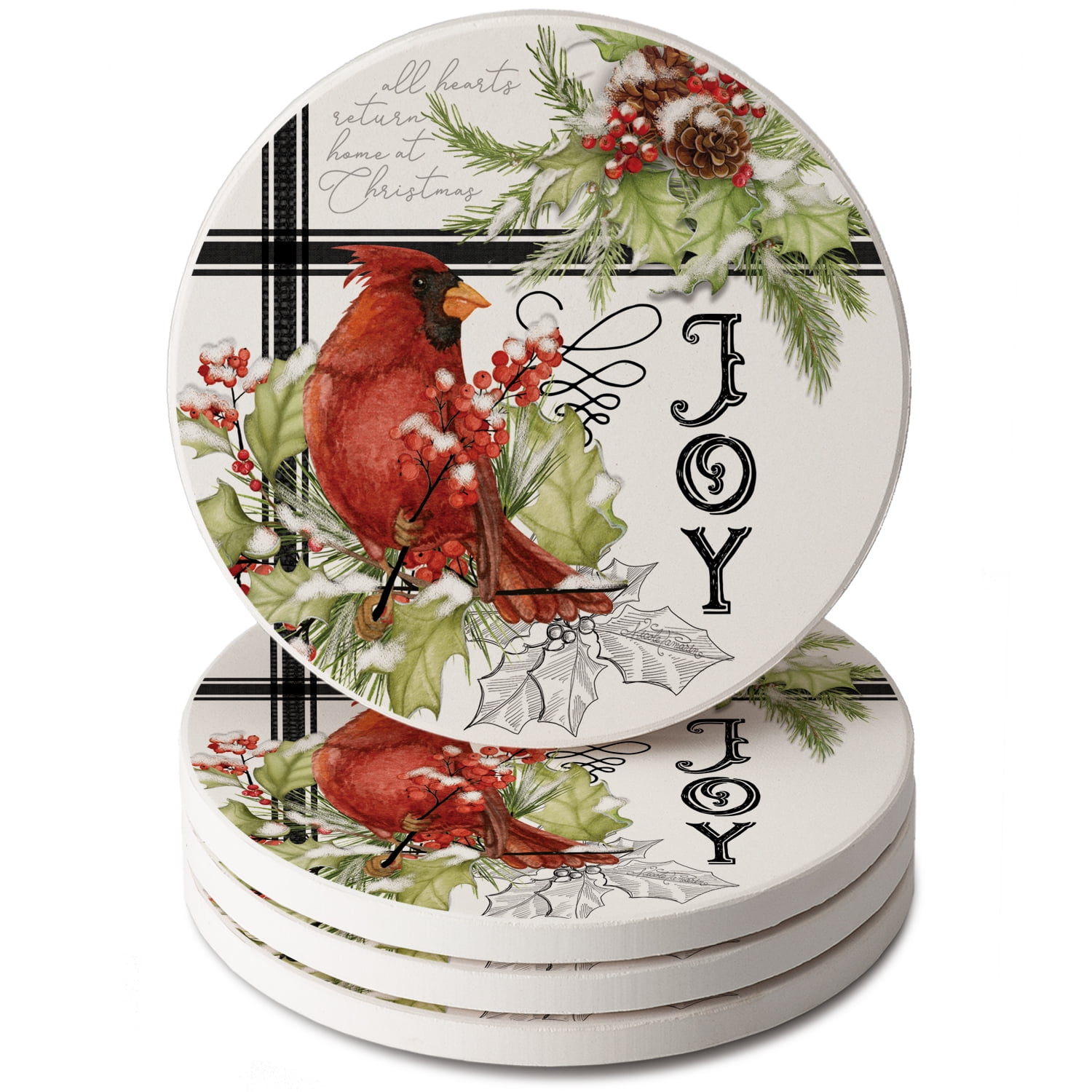 Thirstystone "Cardinal Plaid" 4-Pack Round Absorbent Stone Coasters ...