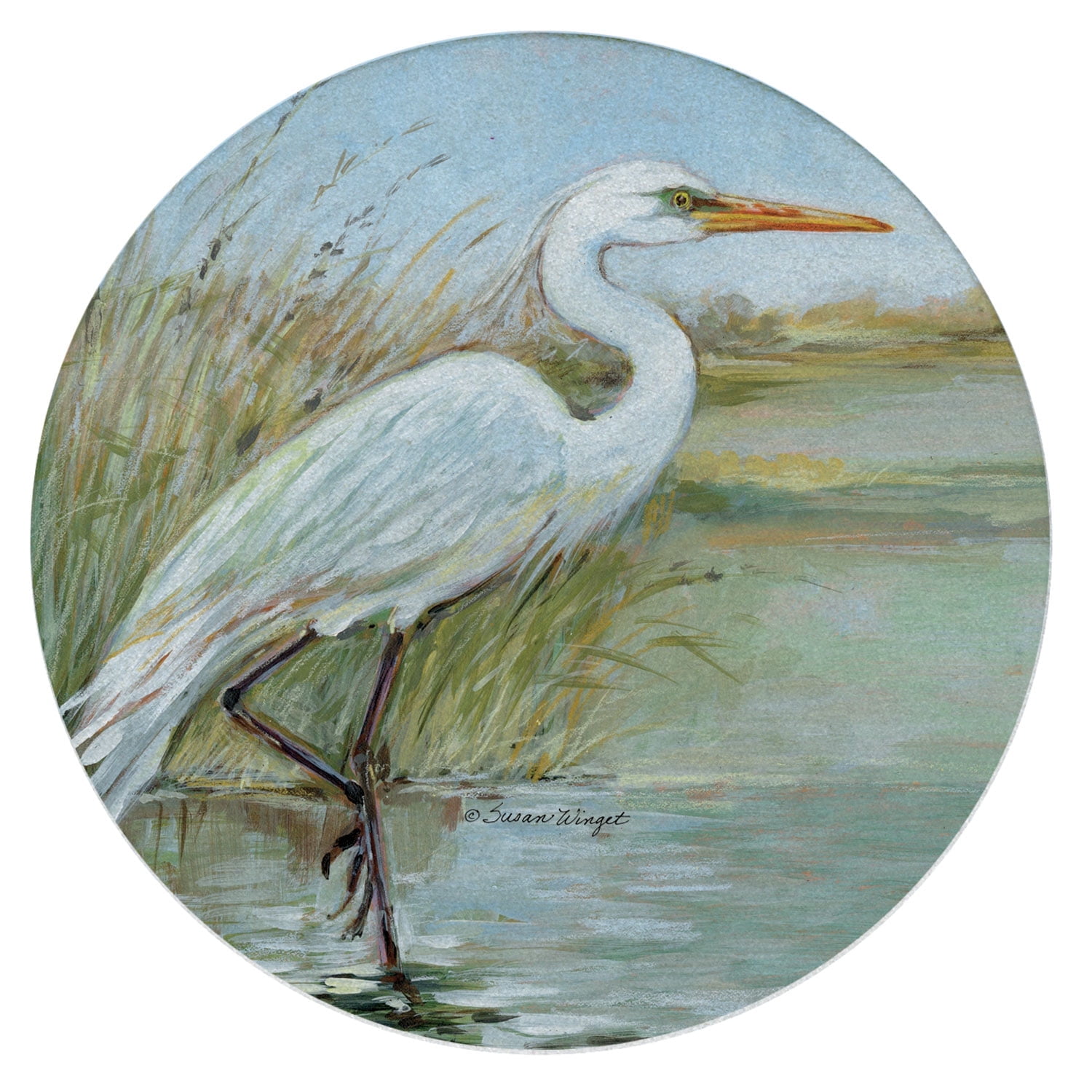 Thirstystone "Coastal Egret" 4-Pack Round Natural Sandstone Coasters ...
