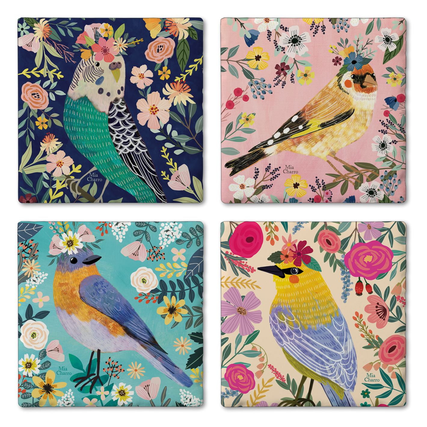 Thirstystone "Floral Birds" 4-Pack Assorted Tumbled Tile Coasters ...