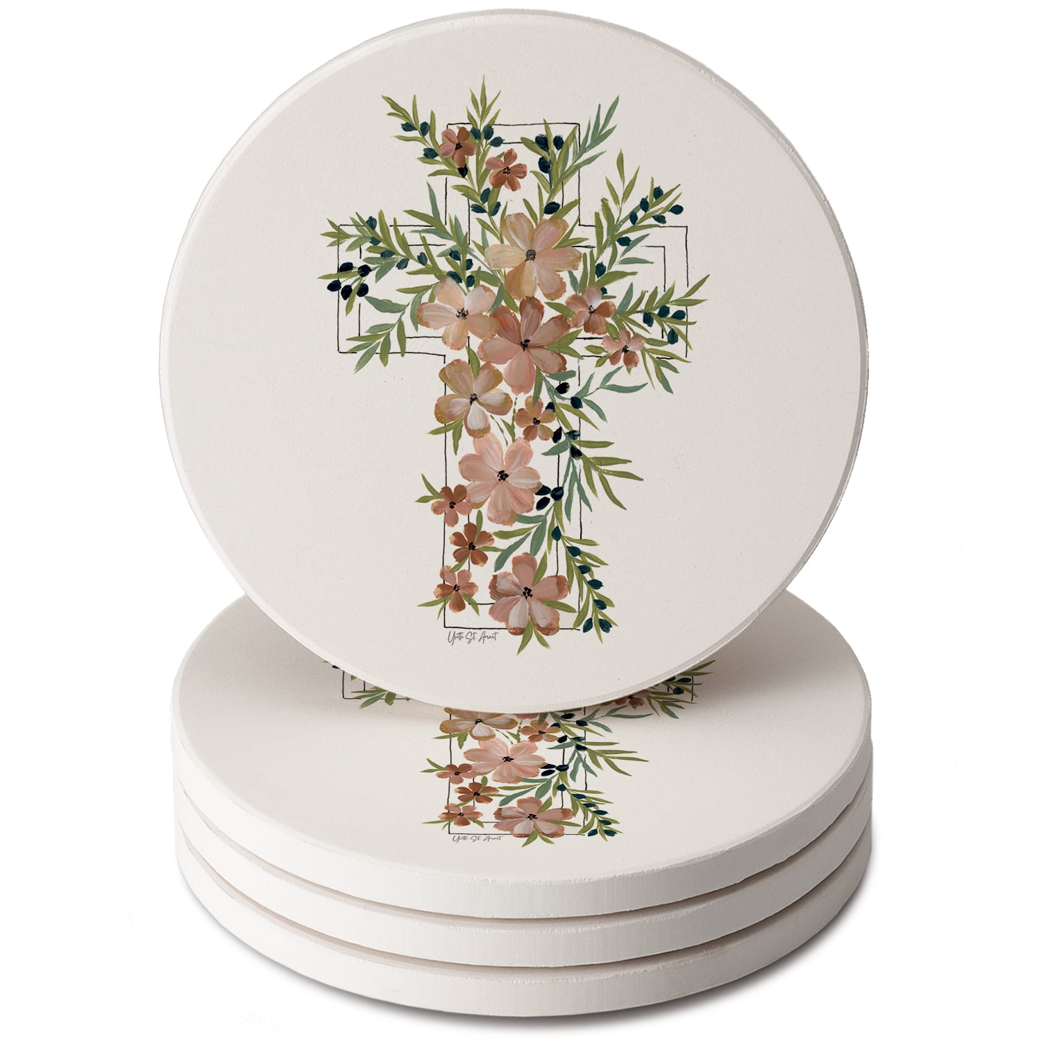 Thirstystone Floral Faith 4-Pack Round Stone Coasters - Walmart.com