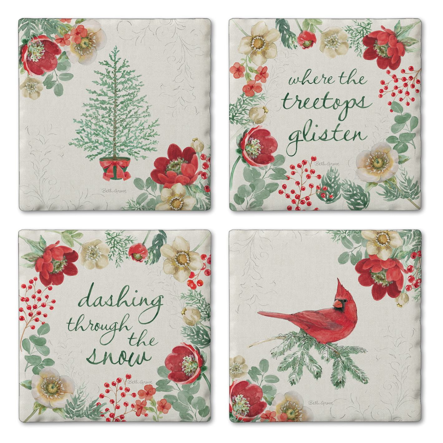 Thirstystone "Holiday Tradition" 4-Pack Assorted Tumbled Tile Coasters ...