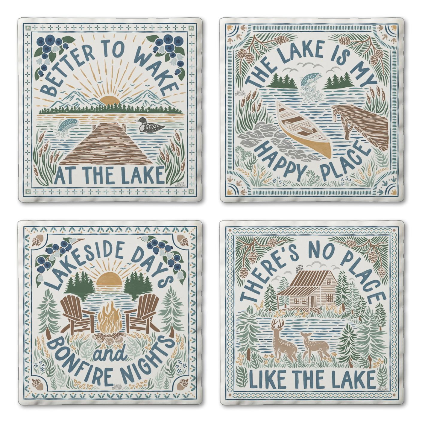 Thirstystone "Lakeside" 4-Pack Assorted Tumbled Tile Coasters - Walmart.com