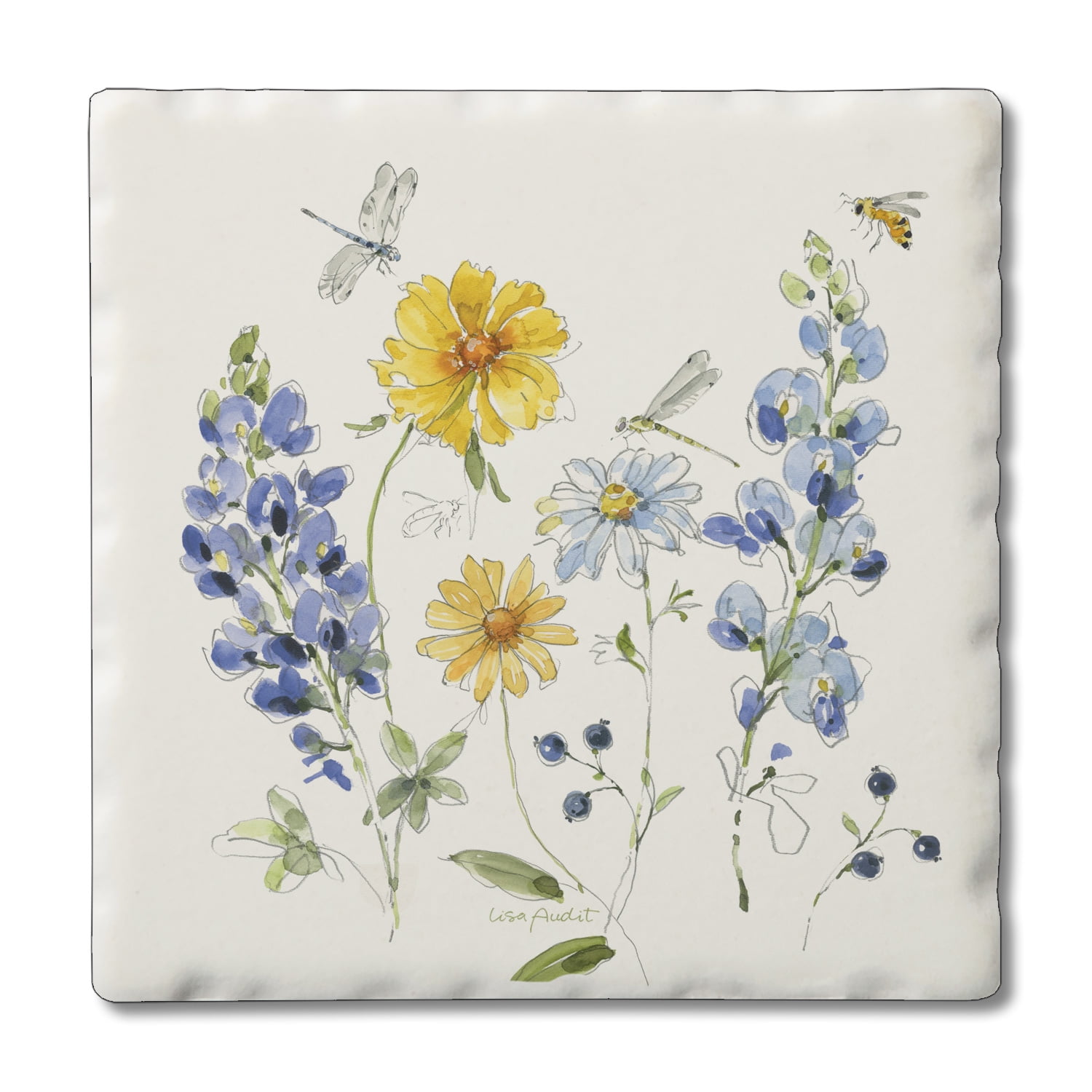 Thirstystone "Lovely Blue Floral" 4-Pack Tumbled Tile Coasters ...