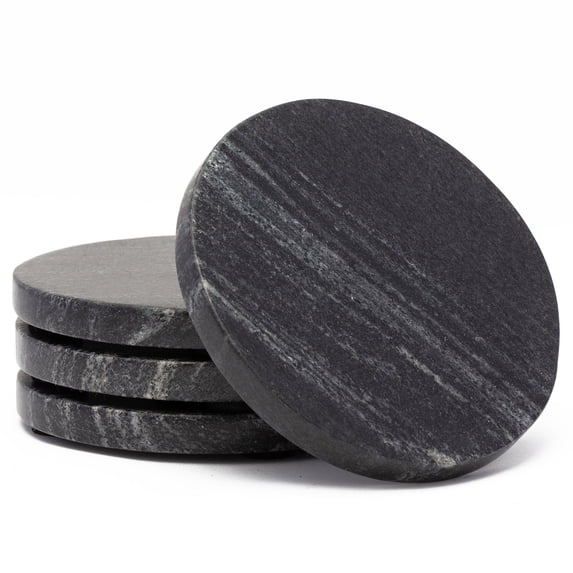 Thirstystone 4-Pack Round Natural Black Marble Coasters, 4.5" Diameter ...