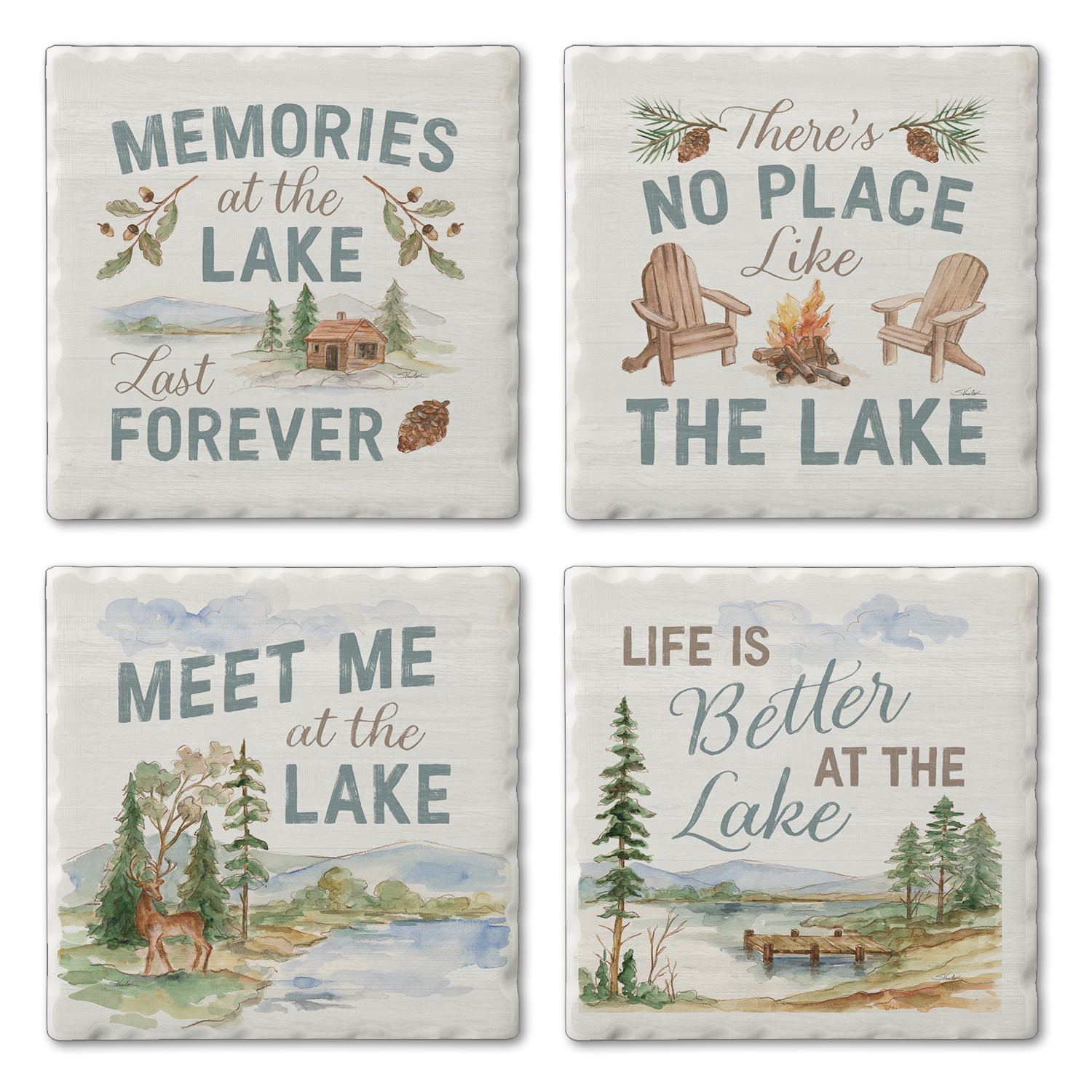 Thirstystone Rustic Lake 4-Pack Assorted Tumbled Tile Coasters ...
