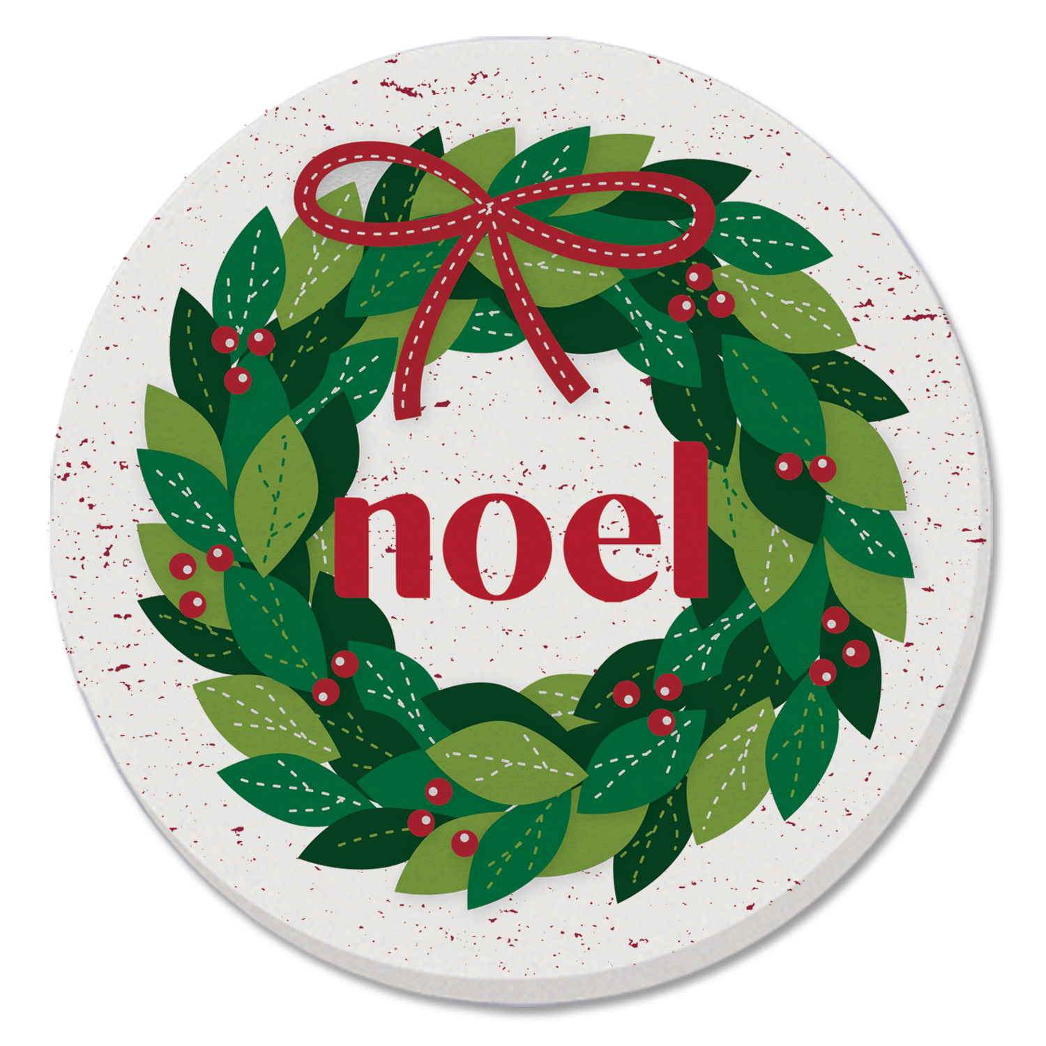 Thirstystone "Sketched Noel Wreath" Single Round Stone Coaster ...