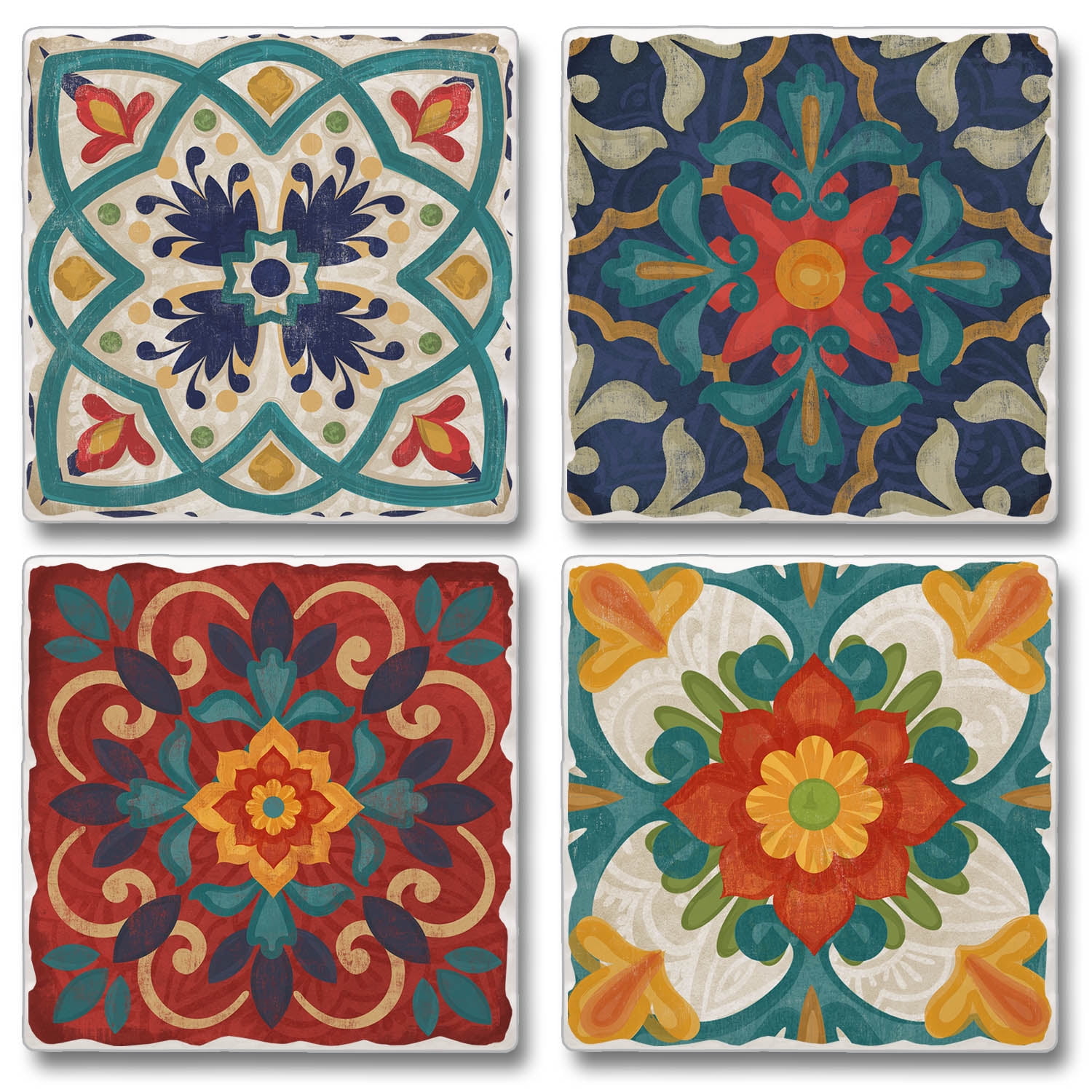 Thirstystone "Spanish Villa" 4-Pack Assorted Tumbled Tile Coasters ...