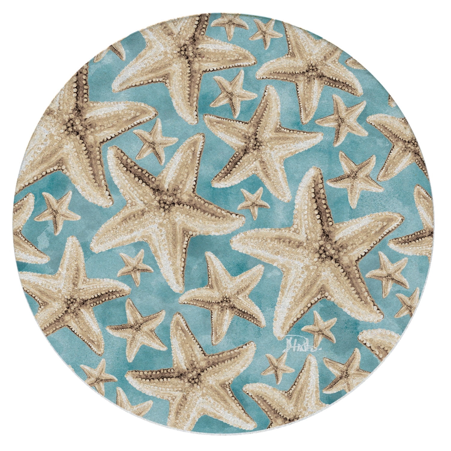 Thirstystone "Starfish Collage" Single Round Natural Sandstone Coaster ...