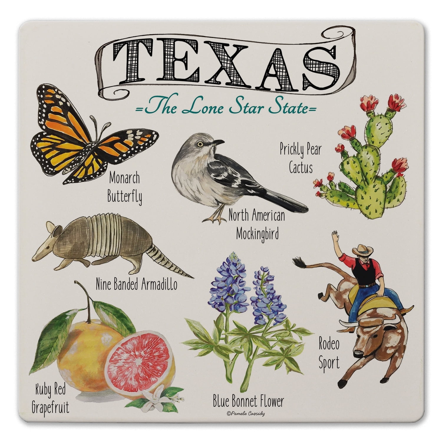 Thirstystone "Texas State Icons" Decorative Cork Backed Stone Trivet 8 ...