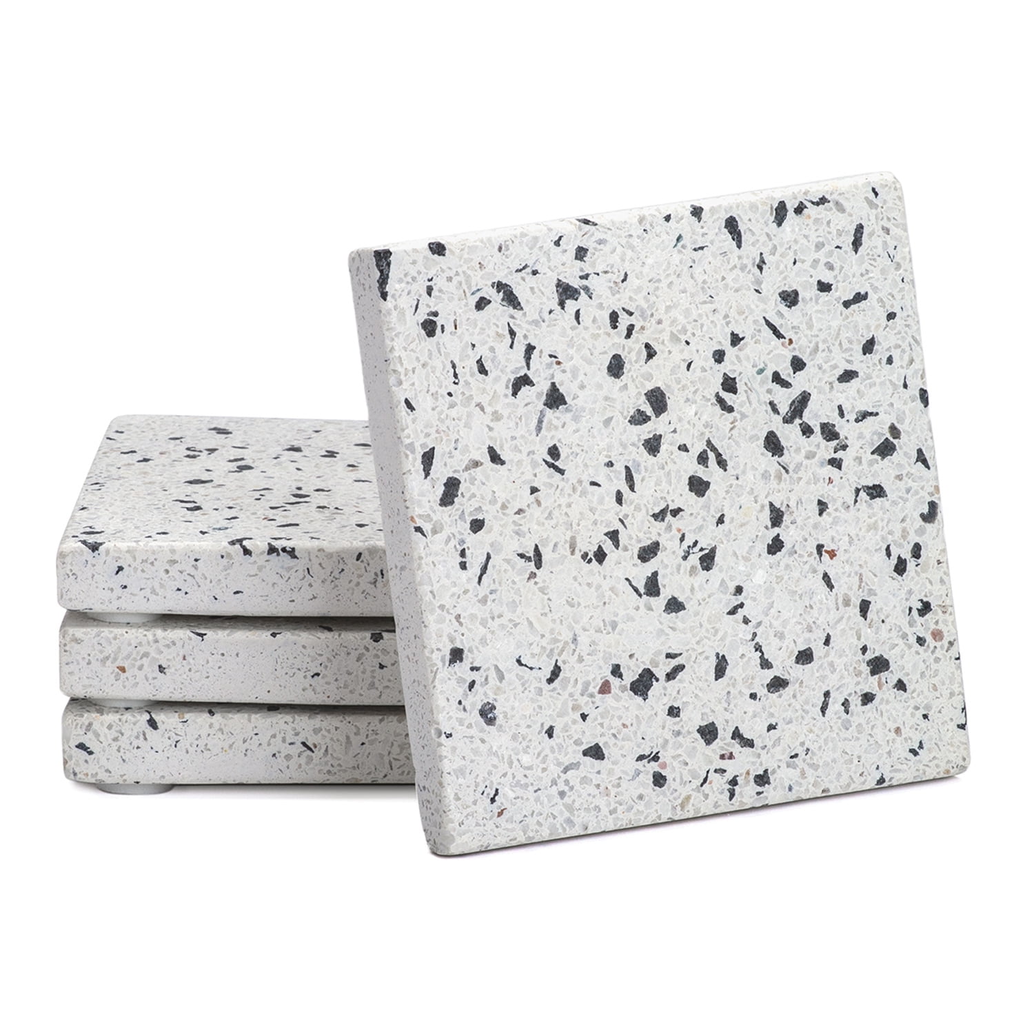 Thirstystone White Natural Terrazzo Coasters with Protective Cork ...