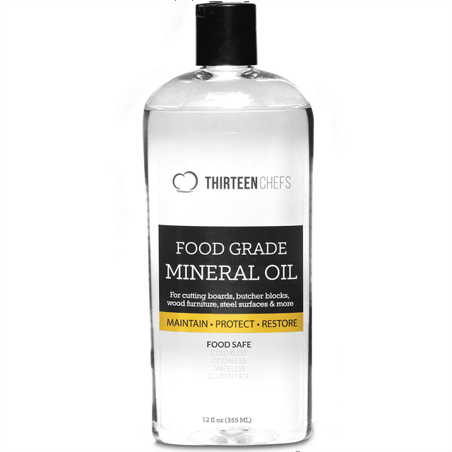 Thirteen Chefs Food Grade Mineral Oil for Cutting Boards, Countertops and Butcher Blocks, 12 Oz ...