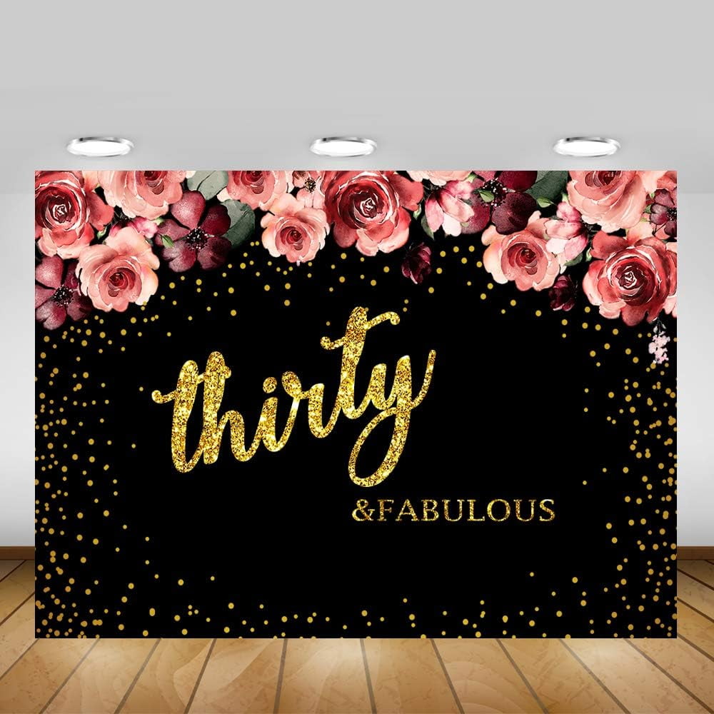 Thirty Birthday Party Pink Flowers Adorn Background Backdrop Portrait ...