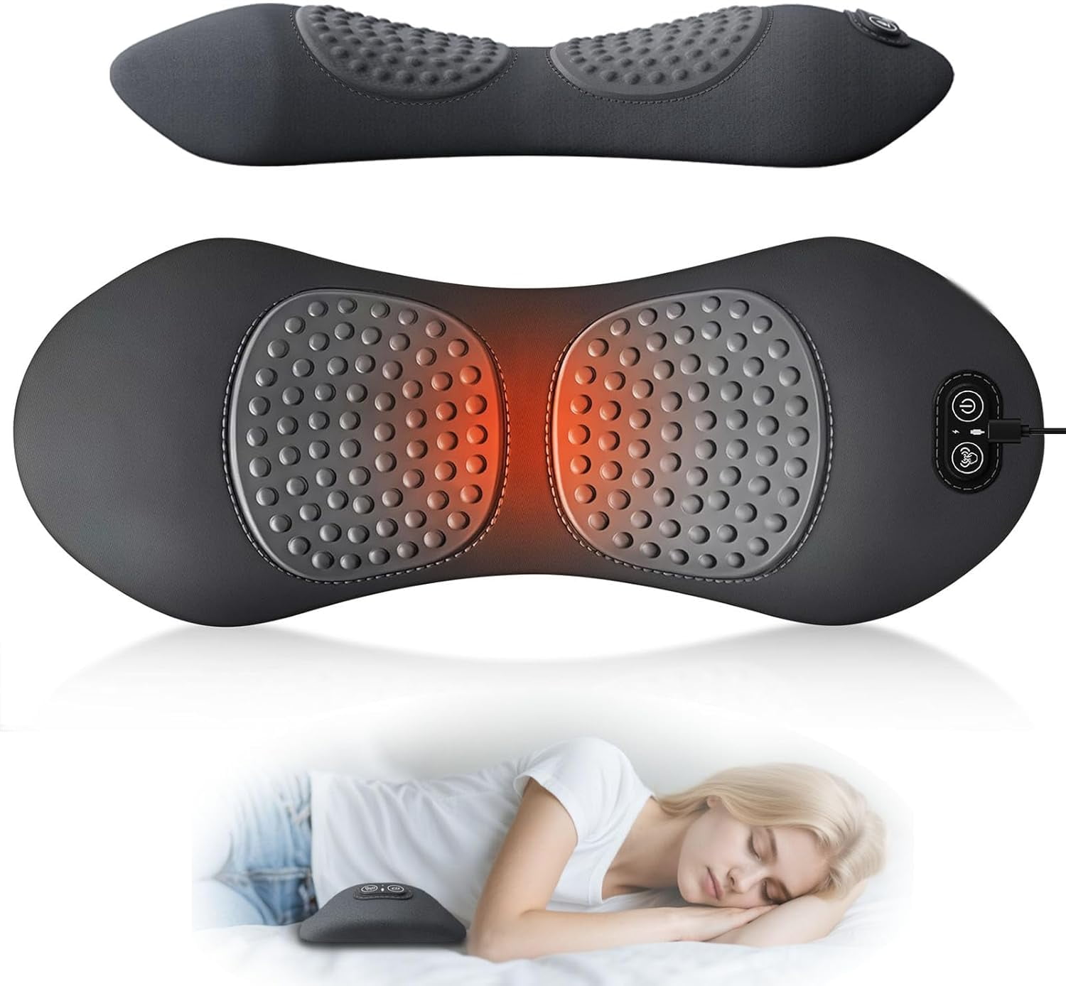 This 3-in-1 back massager combines heating, vibration, and traction ...