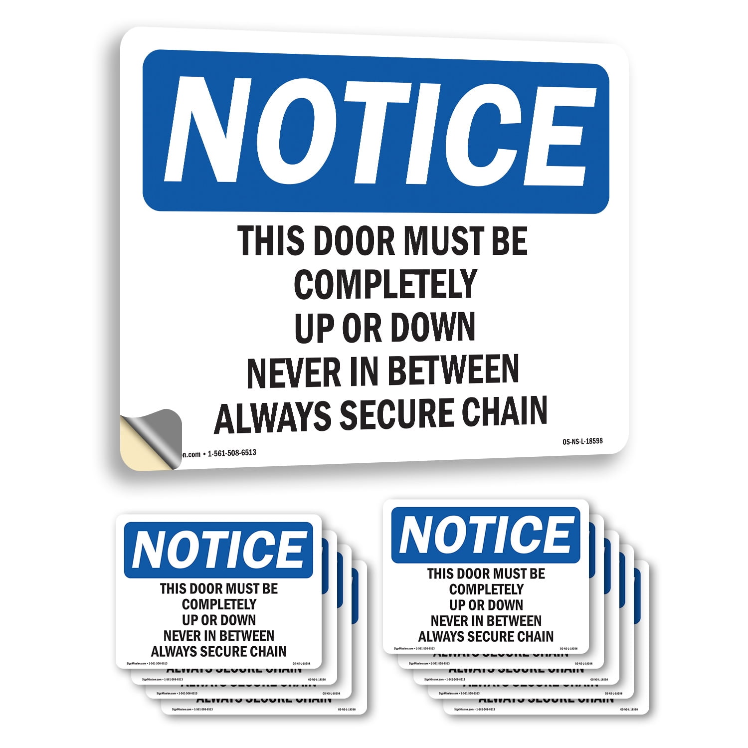 This Door Must Be Completely Up Or Down OSHA Notice Vinyl Decal Label ...