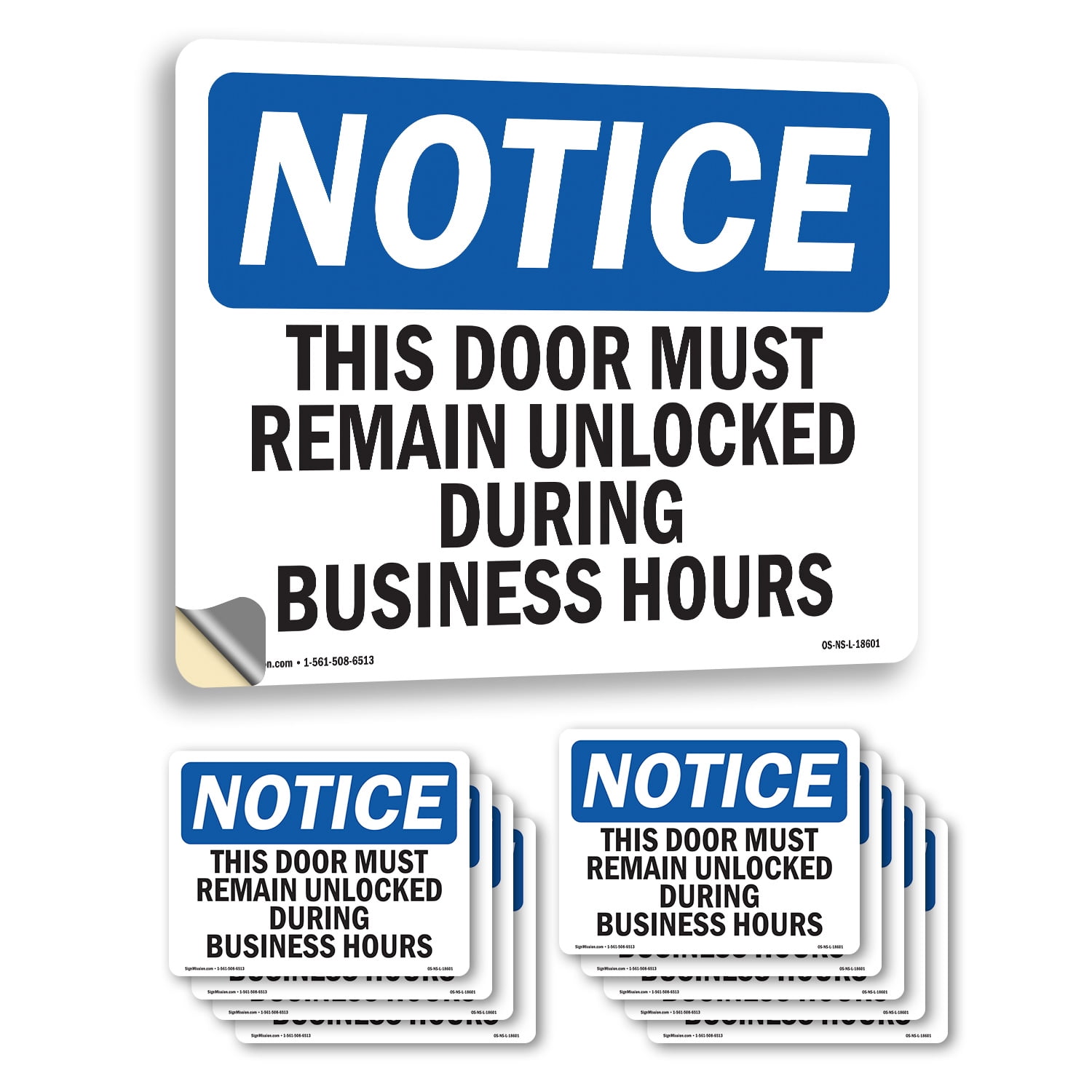 This Door Must Remain Unlocked During Business OSHA Notice Vinyl Decal ...