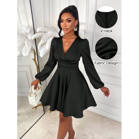 This Elegant Solid Color V-Neck Fitted A-Line Satin Shiny Mini Skirt ...