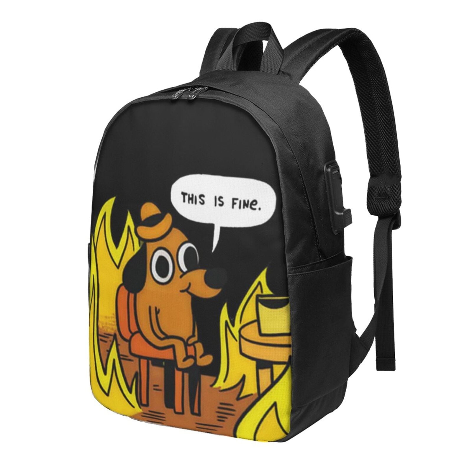 This is Fine Dog Fire Funny Meme Backpack for Men Women Teen , Water ...