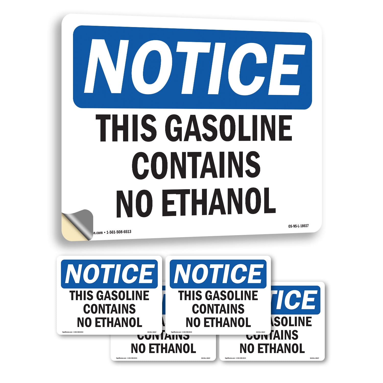 This Gasoline Contains No Ethanol OSHA Notice Vinyl Decal Label 7 Inch ...