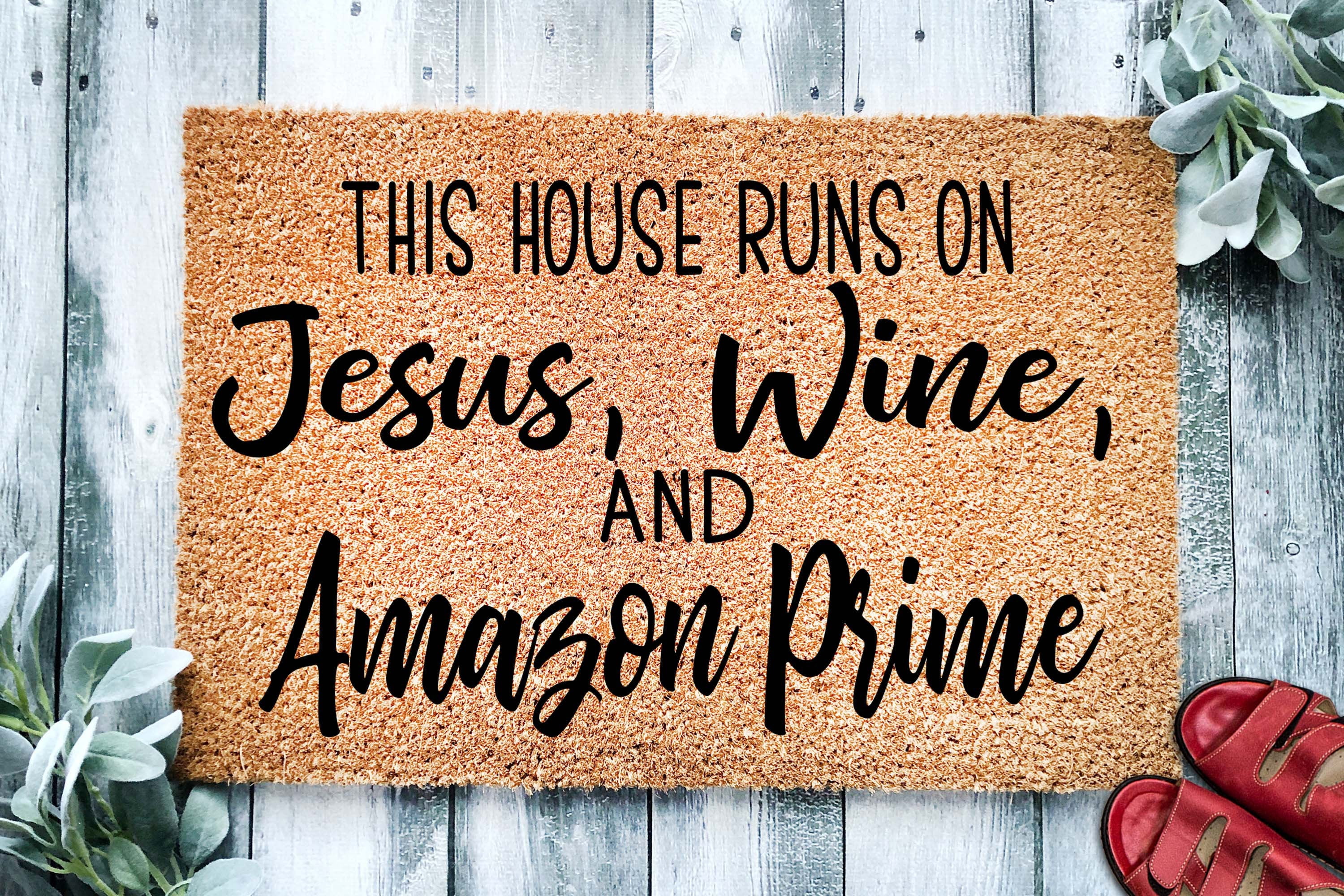 This House Runs on Jesus Wine and Amazon Prime | Funny Doormat | Cute ...