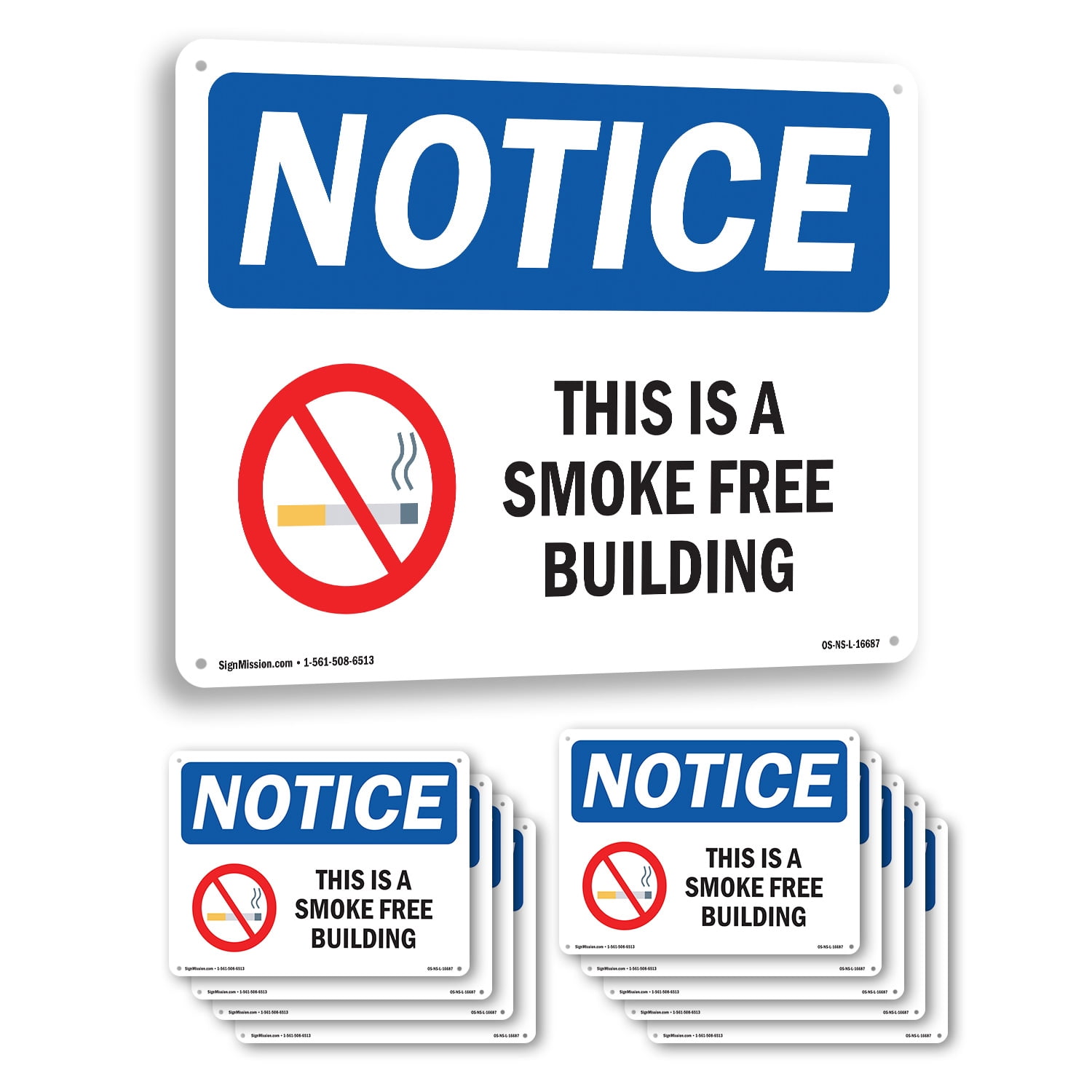 This Is A Smoke Free Building OSHA Notice Aluminum Sign 24 Inch x 18 ...