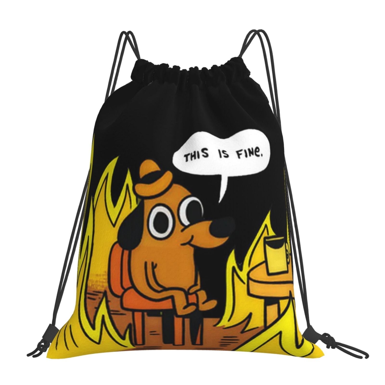 This Is Fine Dog Fire Funny Meme Drawstring Backpack Sport Gym Bag For ...