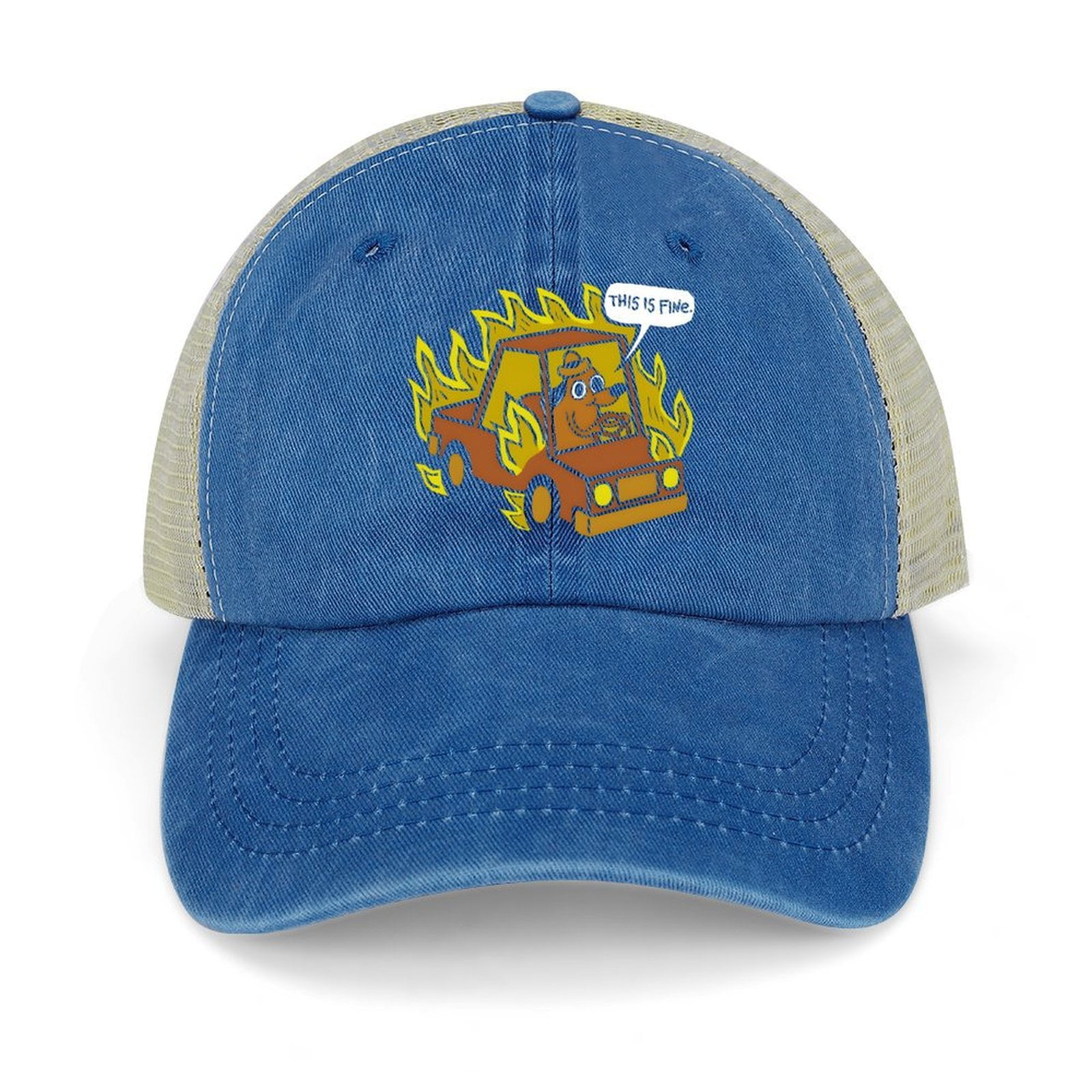 This Is Fine Dog Fire Groovy Dark Hat Adjustable Unisex Denim Baseball ...